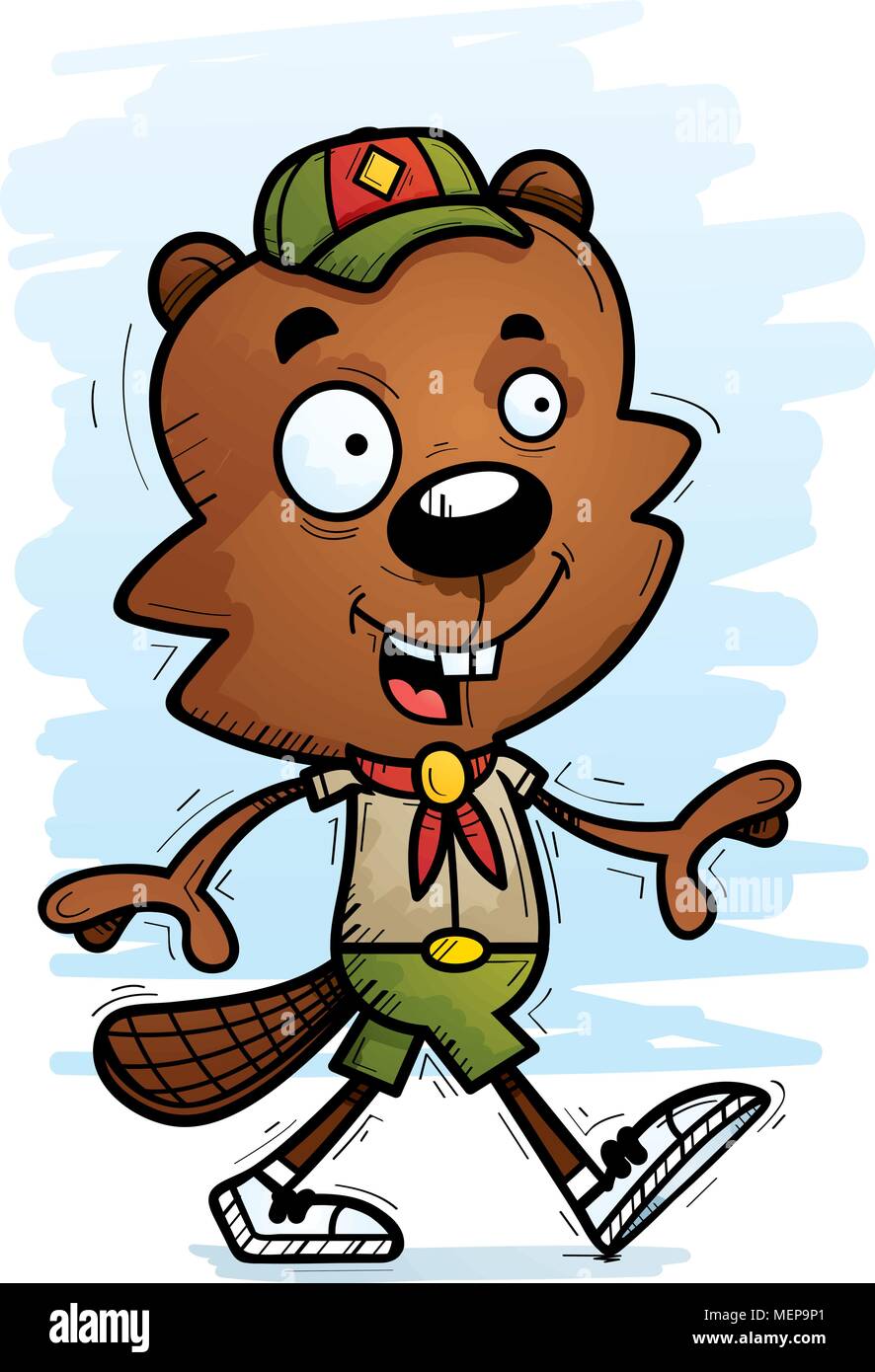 A cartoon illustration of a male beaver scout walking Stock Vector ...