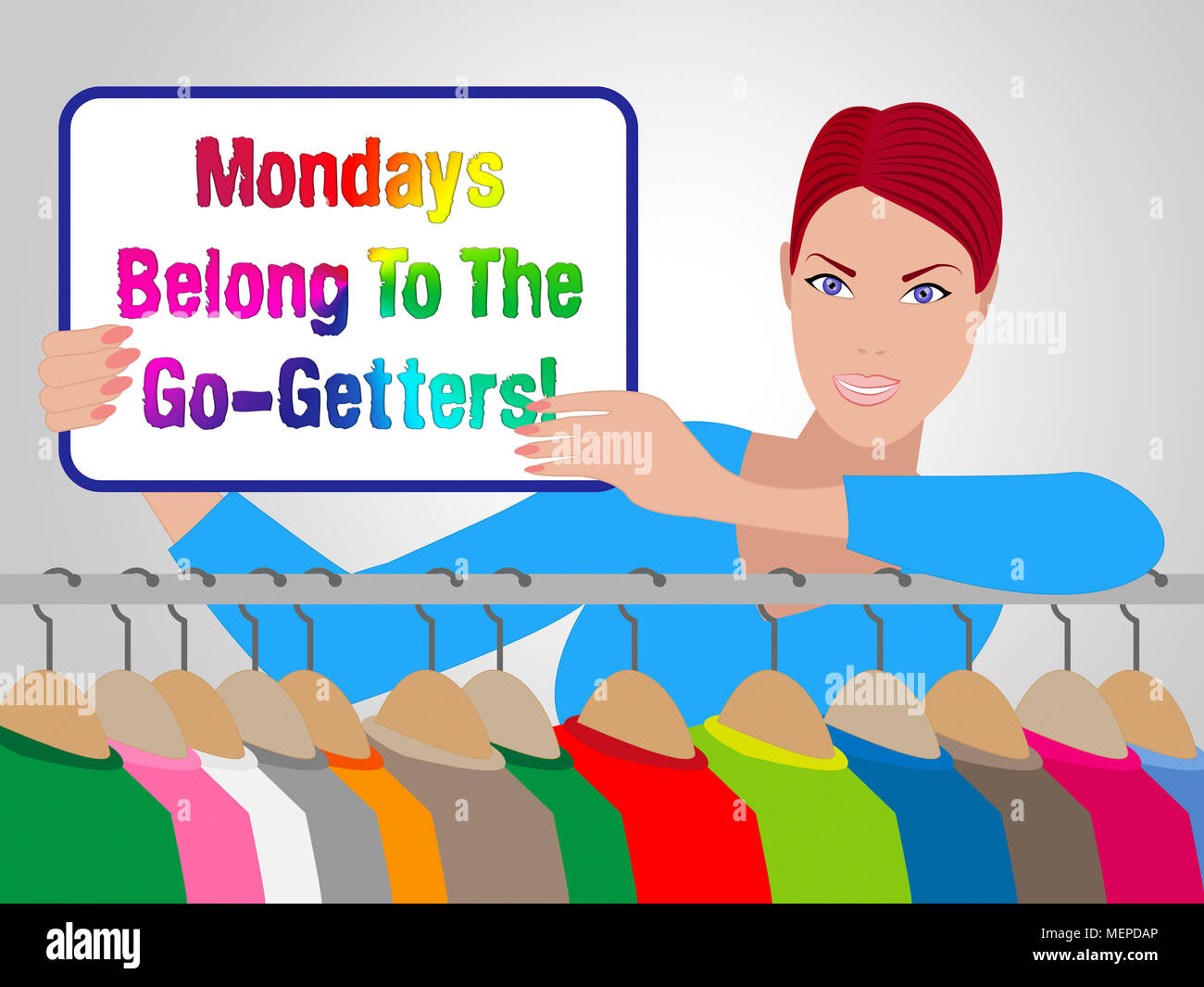 Monday Sales Motivation - Saleswoman Holding Inspirational Sign - 3d ...