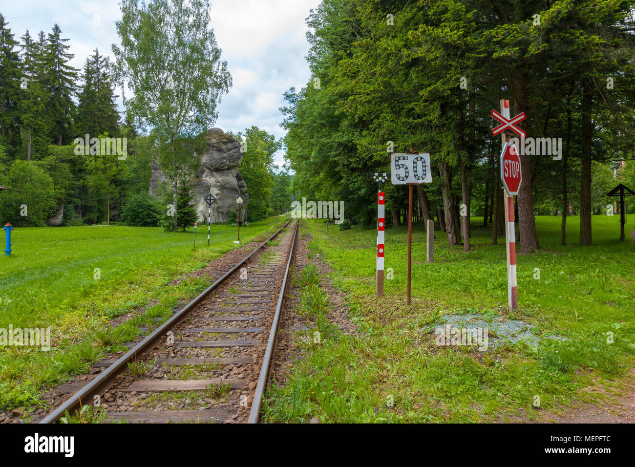 Train track crossing in Aderspach, Czech Republic, Europe Stock Photo ...