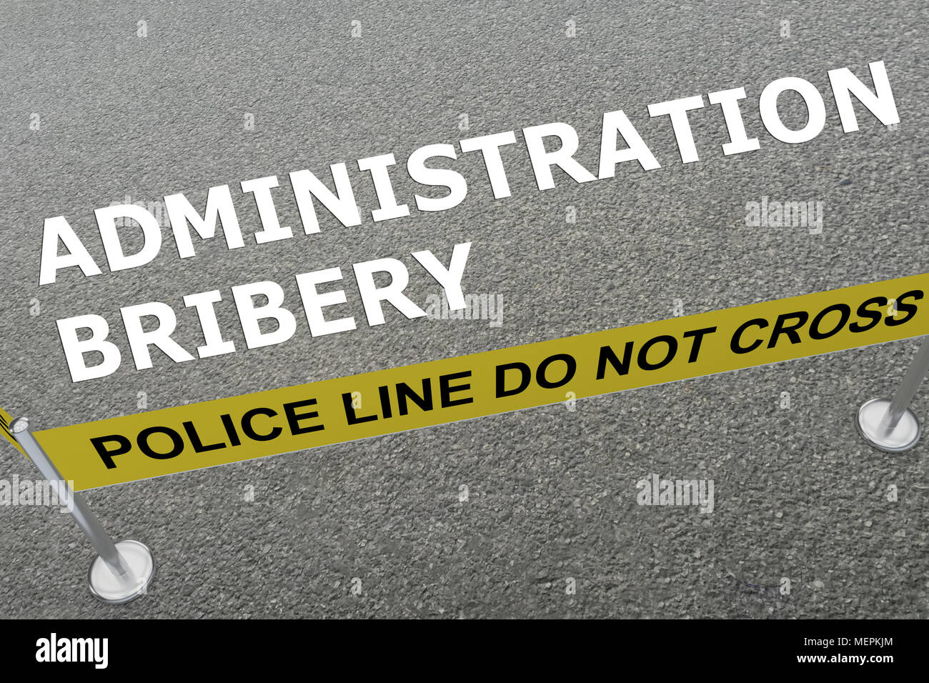 3D illustration of ADMINISTRATION BRIBERY title on the ground in a ...