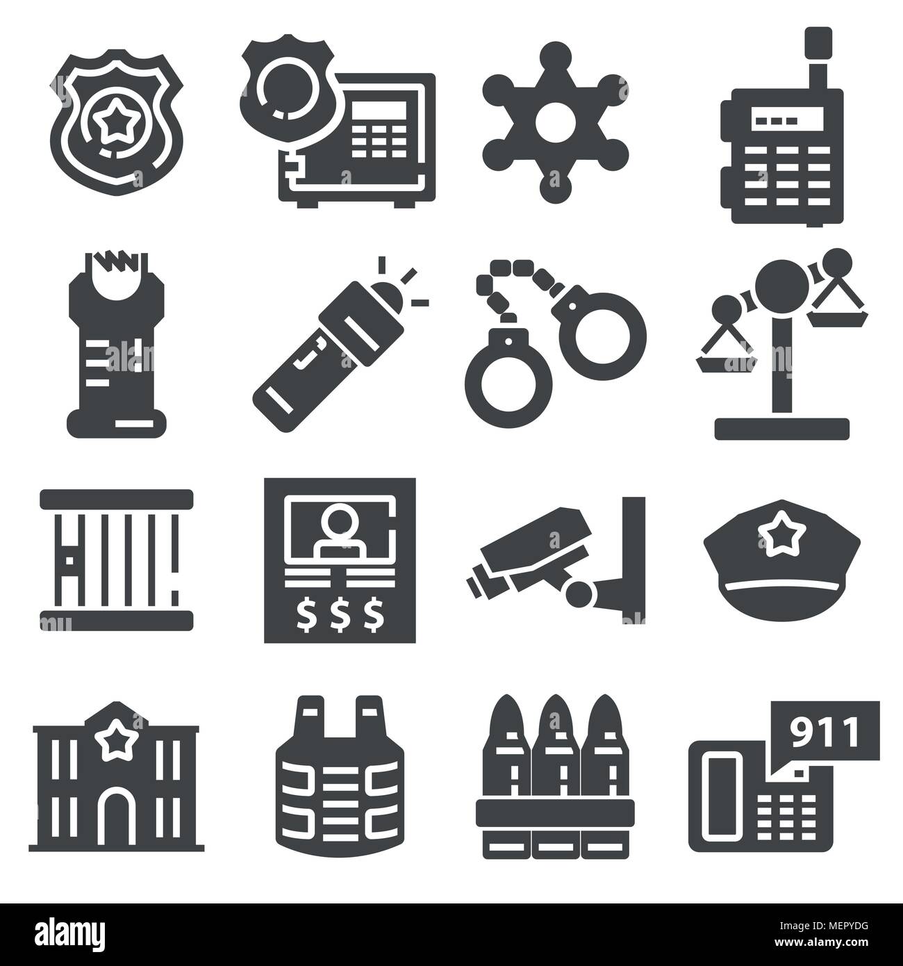 Vector gray police icons set on white background Stock Vector Image ...