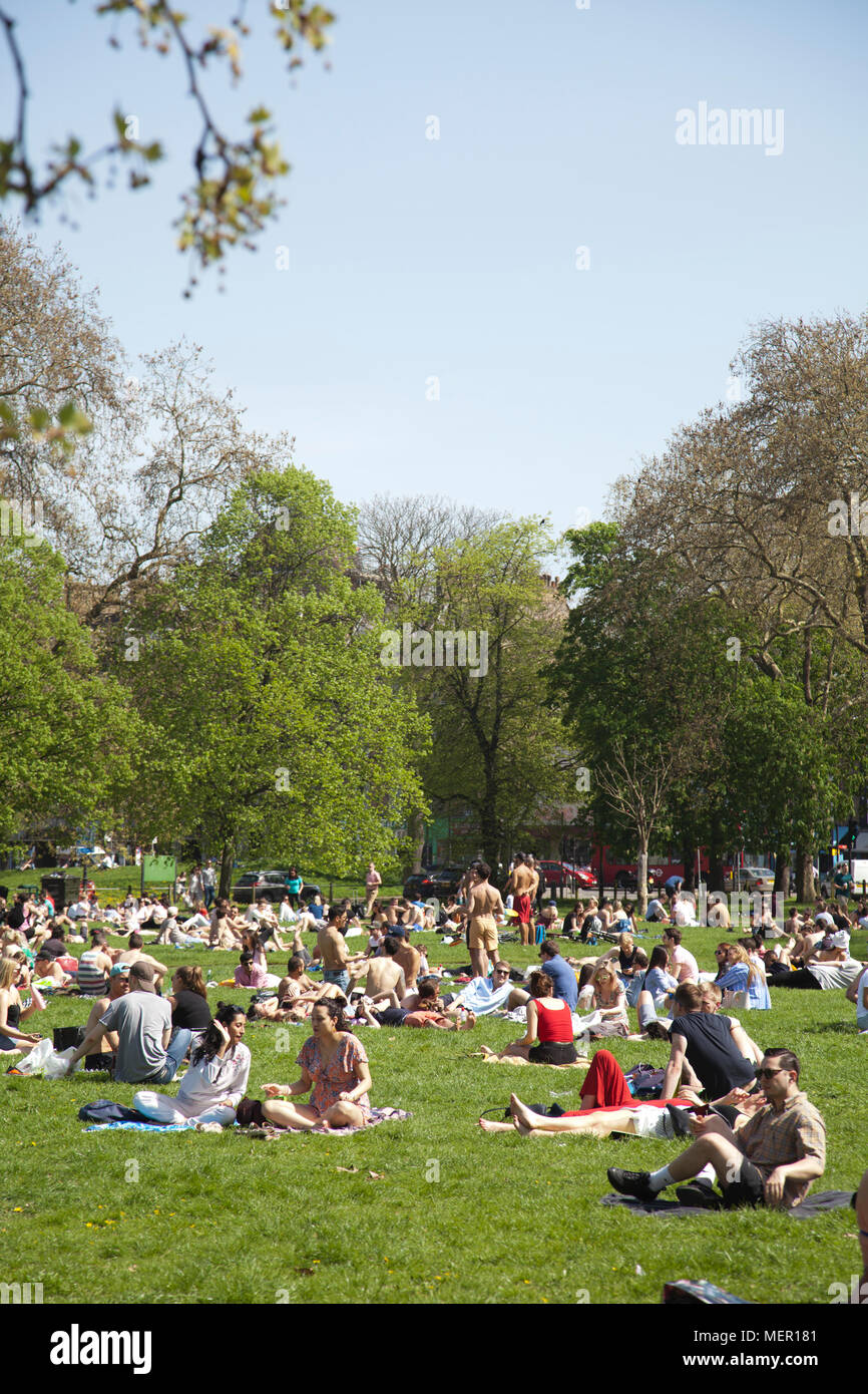 People on Grass Lawn in Clapham Common on a Hot Spring Day - London UK ...