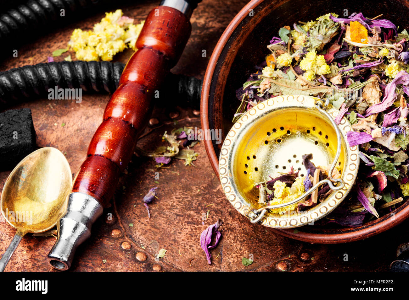 Smoke hookah with herbal floral tea.Shisha concept.Hookah concept Stock ...