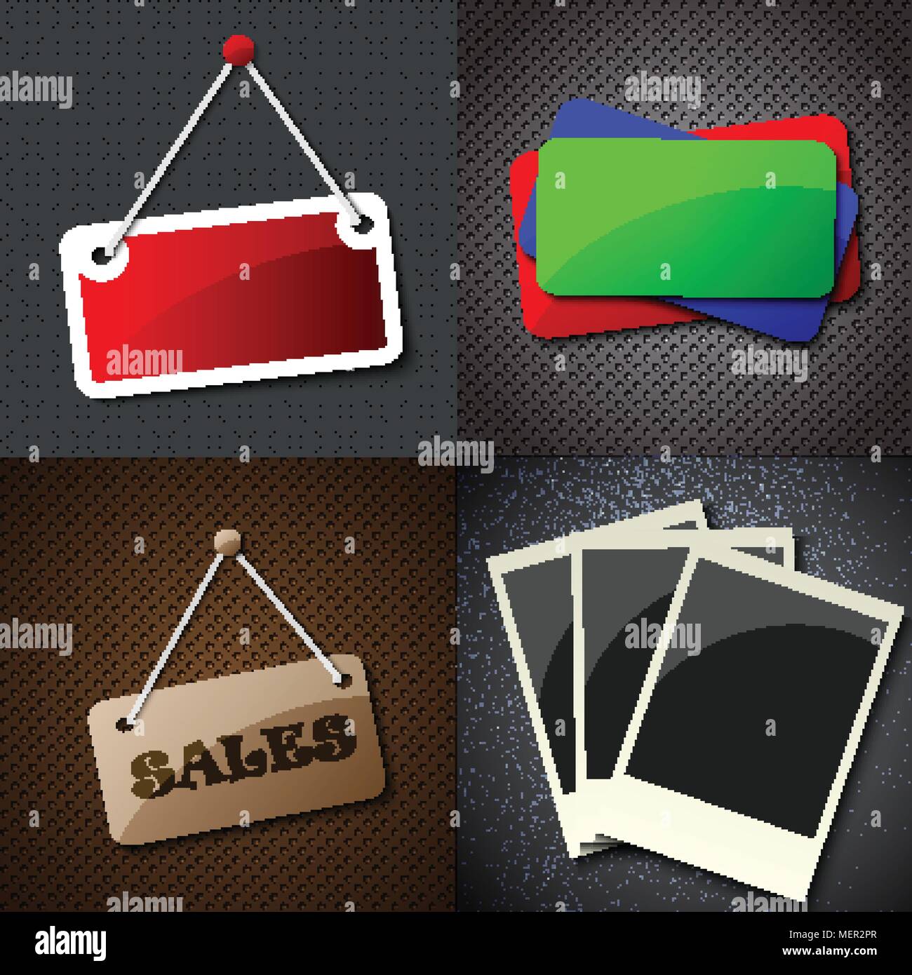 Set of Blank hanging sign for your text on an abstract background ...