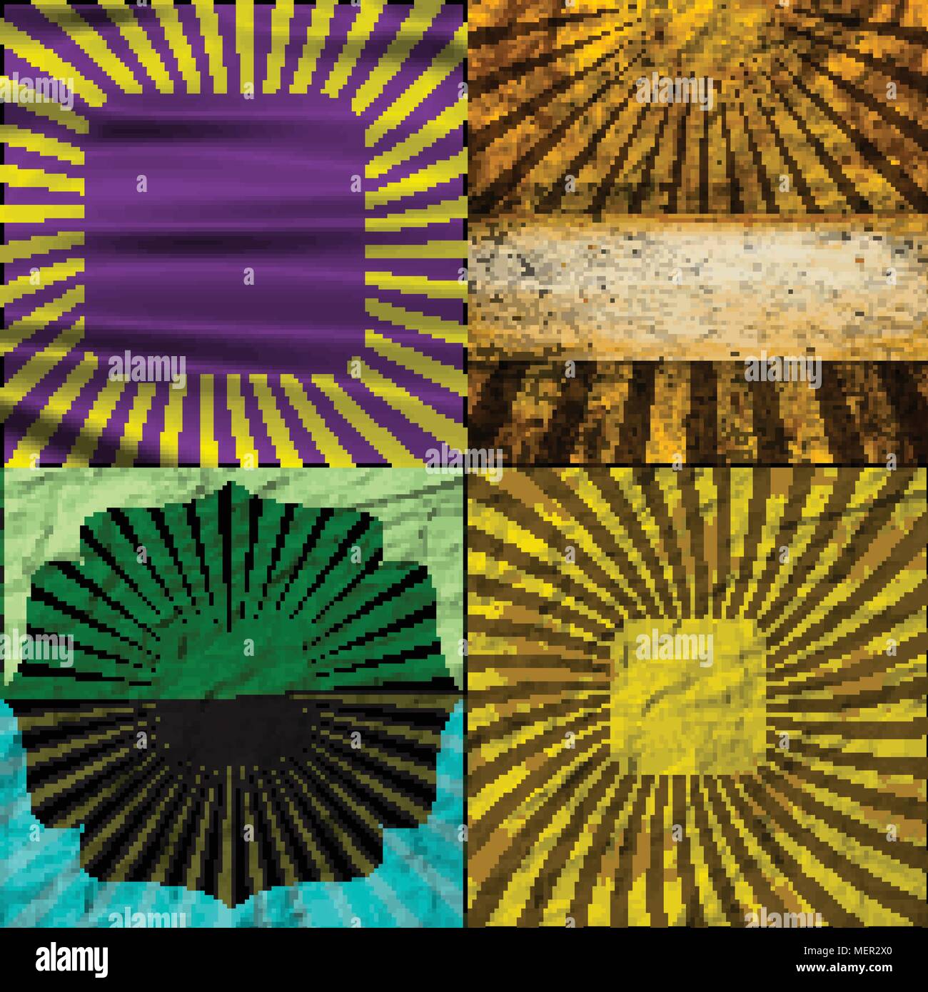 Sunburst Retro Textured Grunge Background Set Vintage Rays Vector