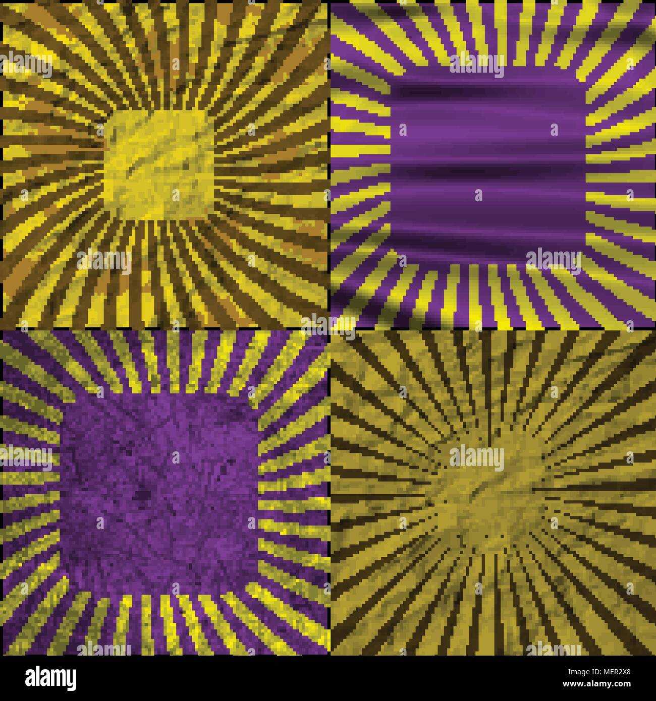 Sunburst Retro Textured Grunge Background Set Vintage Rays Vector