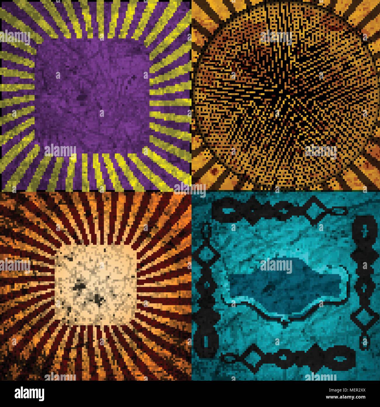 Sunburst Retro Textured Grunge Background Set Vintage Rays Vector