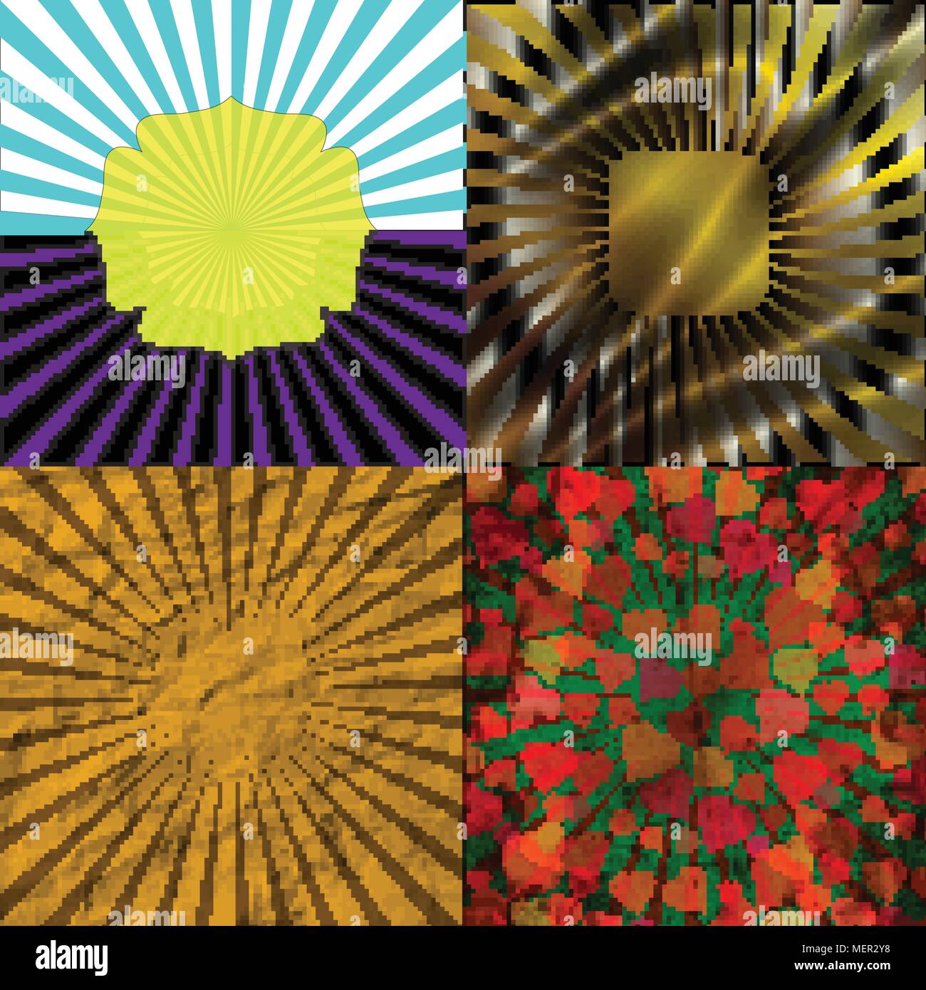 Sunburst Retro Textured Grunge Background Set Vintage Rays Vector