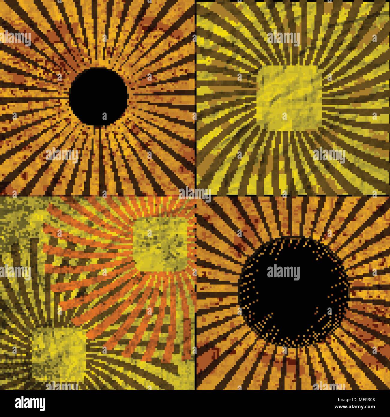 Sunburst Retro Textured Grunge Background Set Vintage Rays Vector