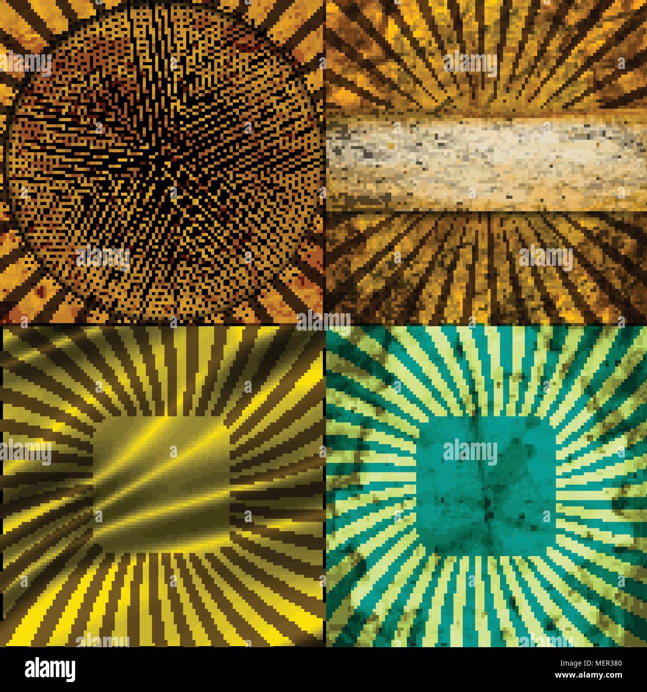 set of Old vintage paper template texture or background with rays ...