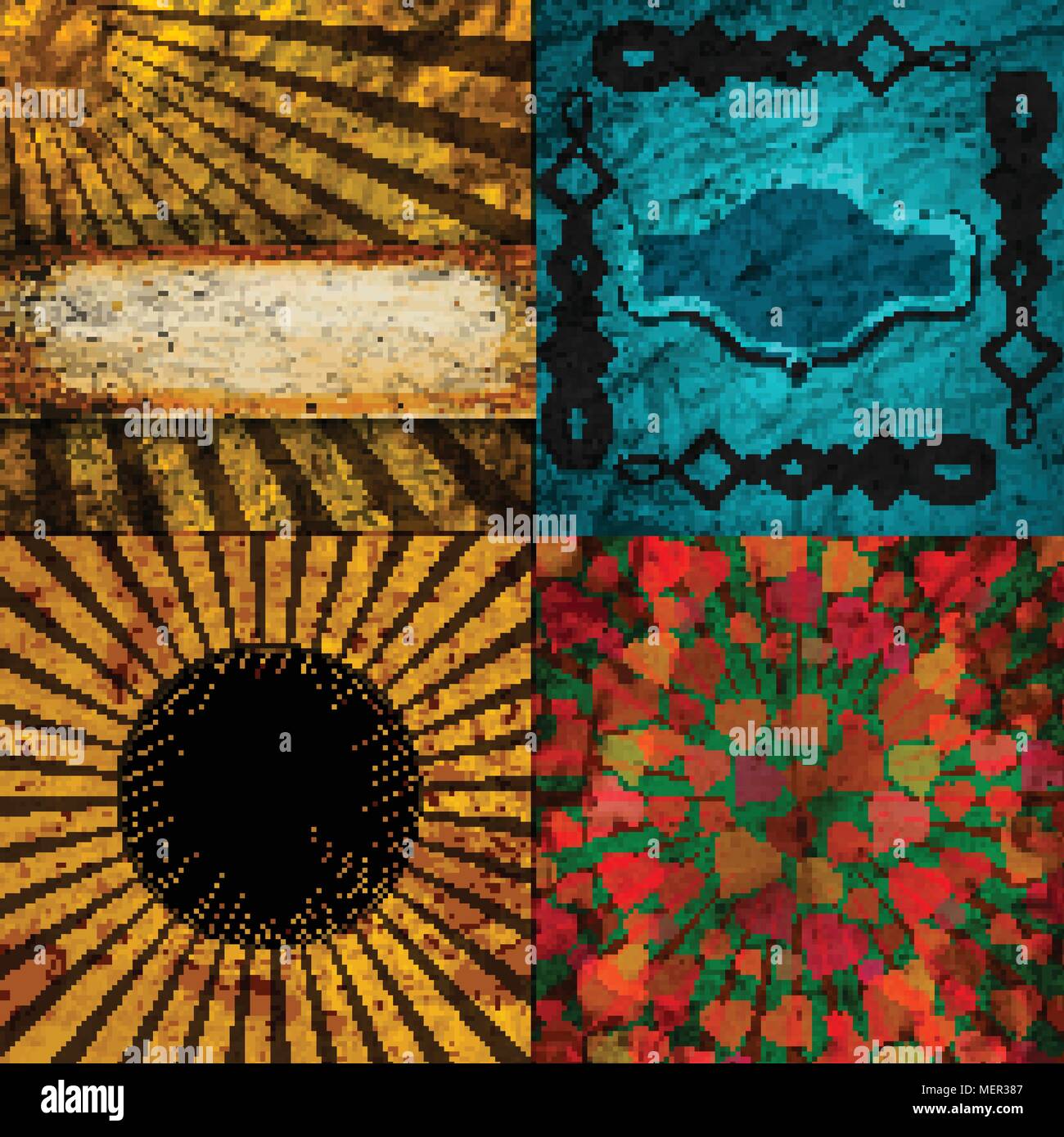 set of Old vintage paper template texture or background with rays ...