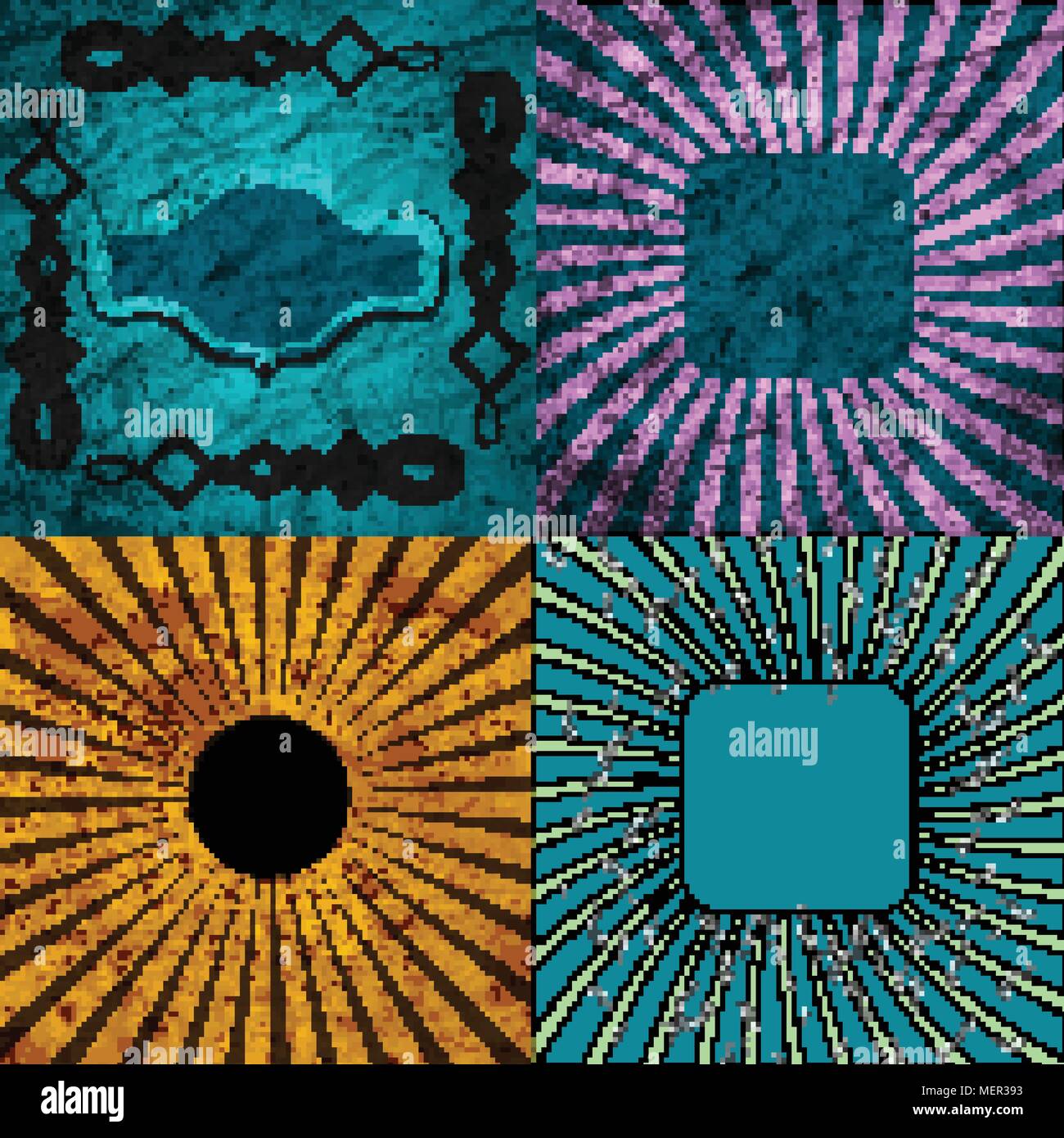 set of Old vintage paper template texture or background with rays ...