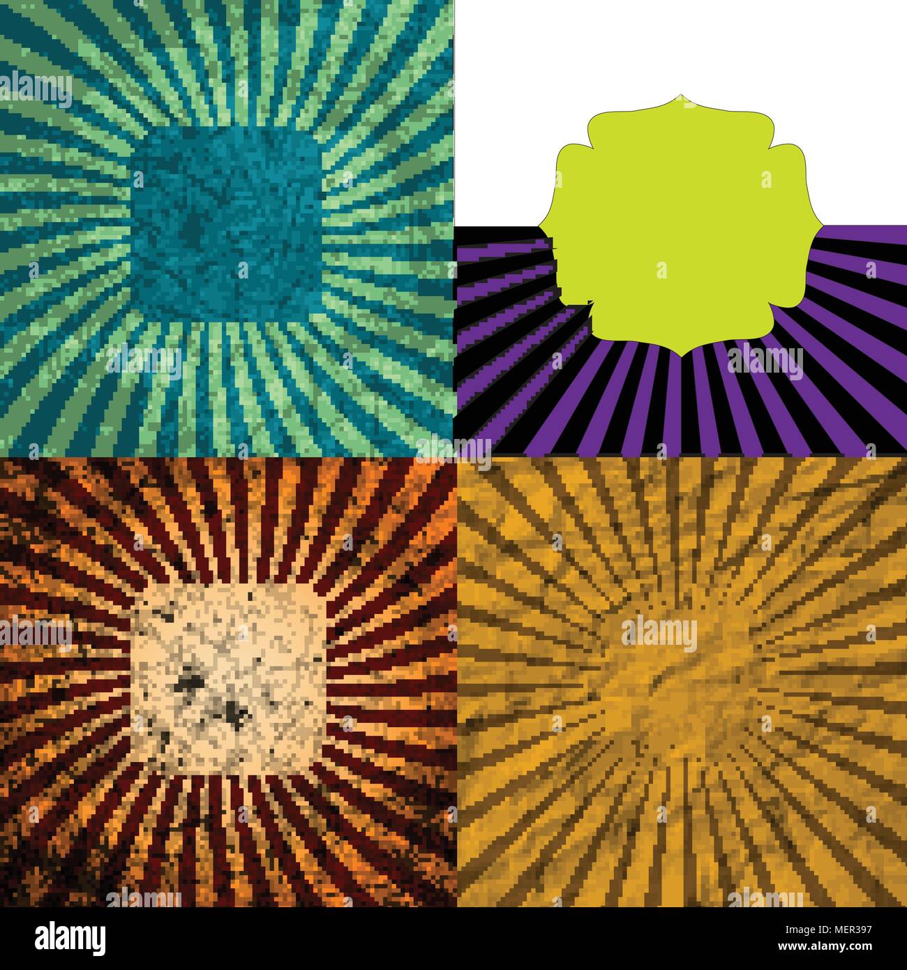 set of Old vintage paper template texture or background with rays ...