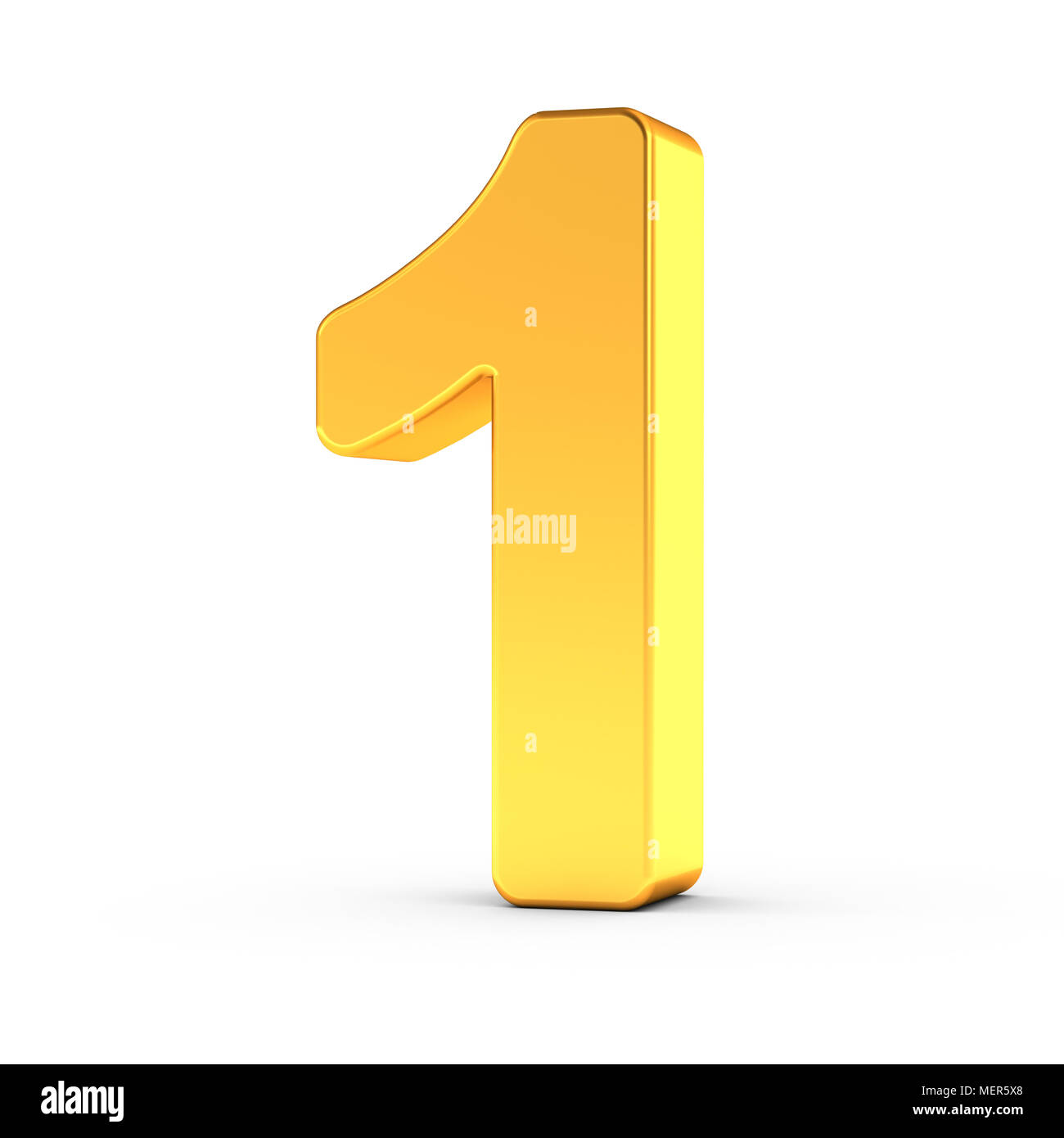 The number one as a polished golden object over white background with ...