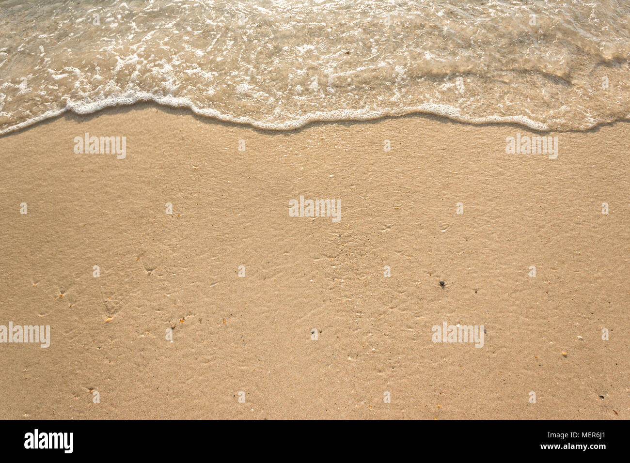 Soft waves with foam of ocean on the sandy beach background Stock Photo ...