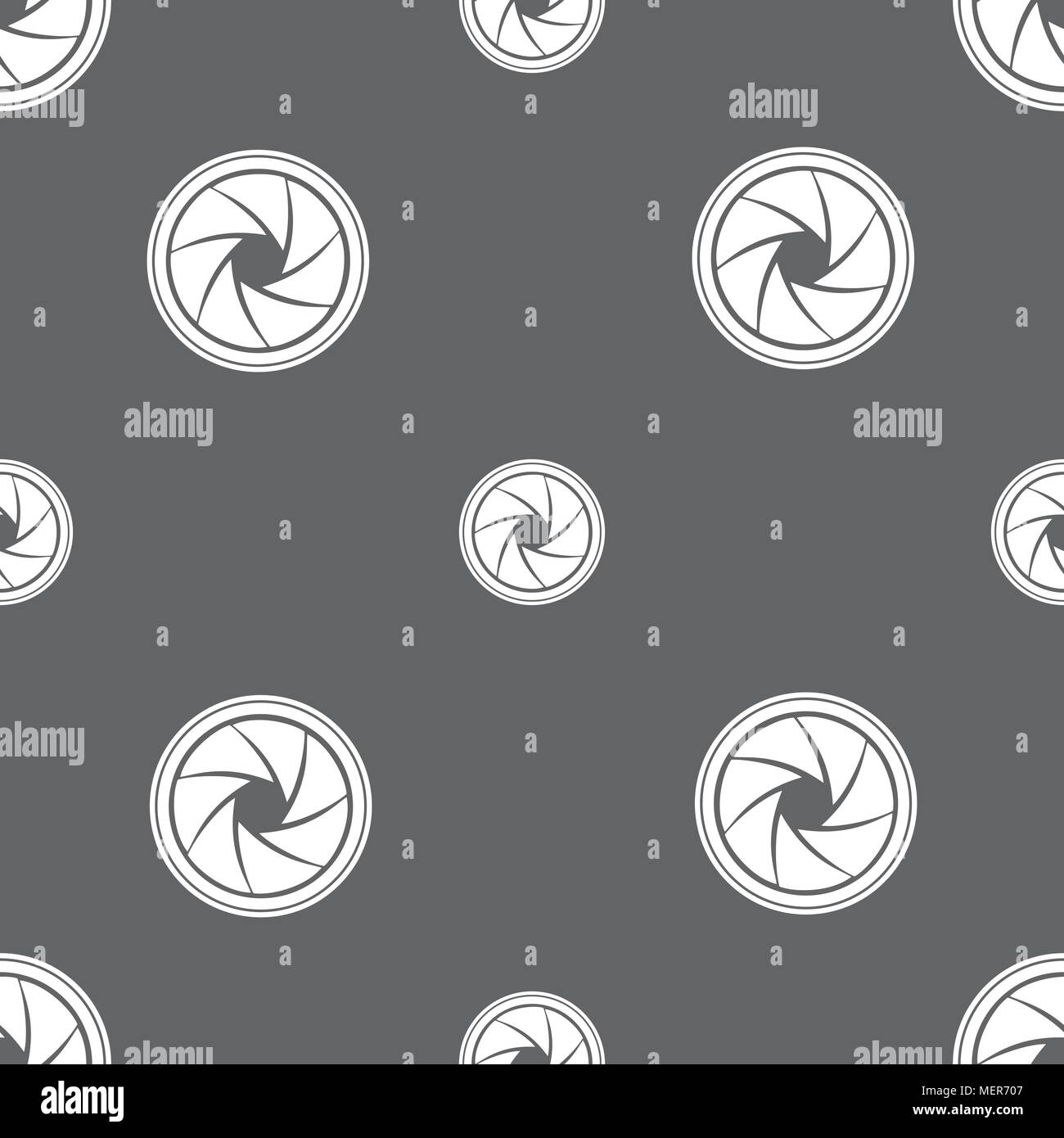 diaphragm icon. Aperture sign. Seamless pattern on a gray background ...