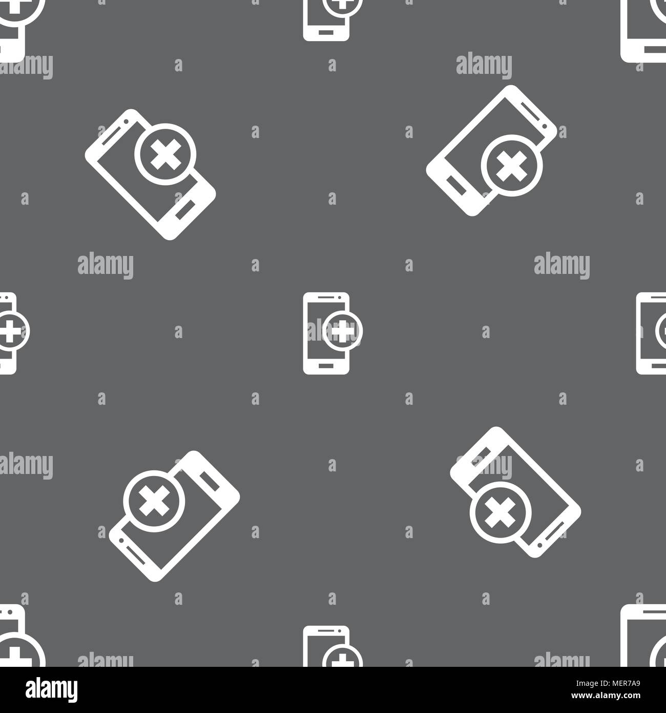 Mobile devices sign icon. with symbol plus. Seamless pattern on a gray ...