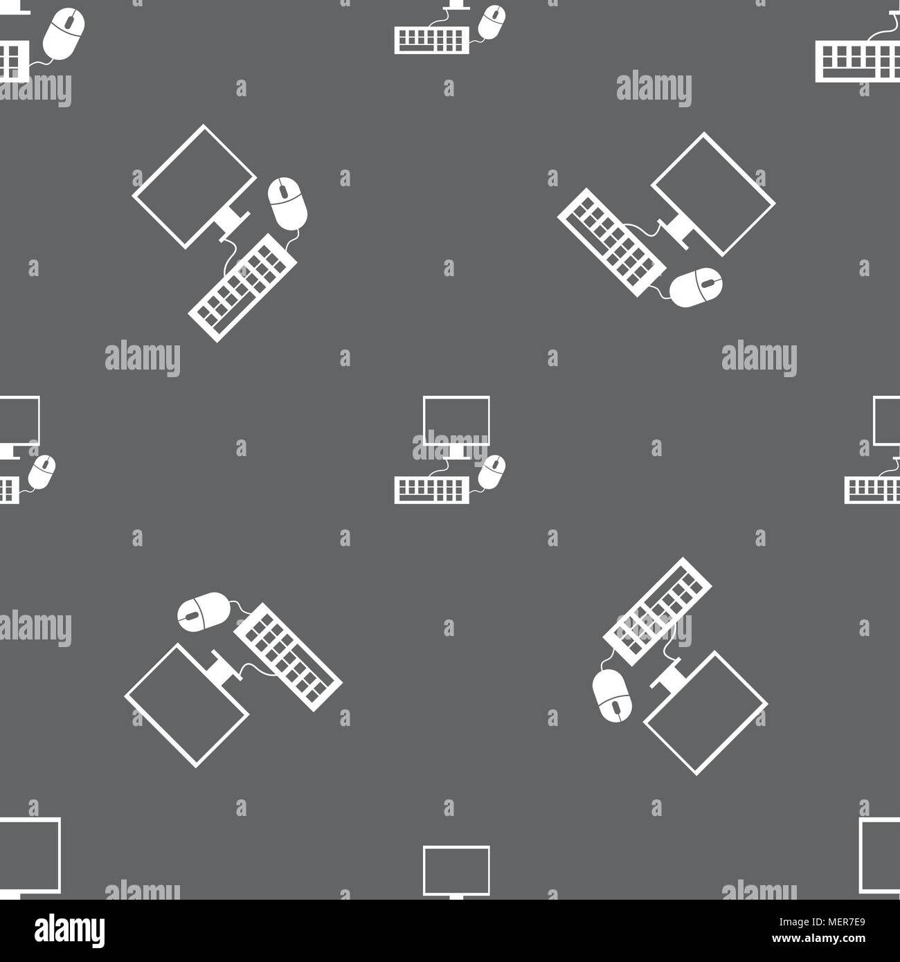 Computer Widescreen Monitor Keyboard Mouse Sign Icon Seamless Pattern On A Gray Background