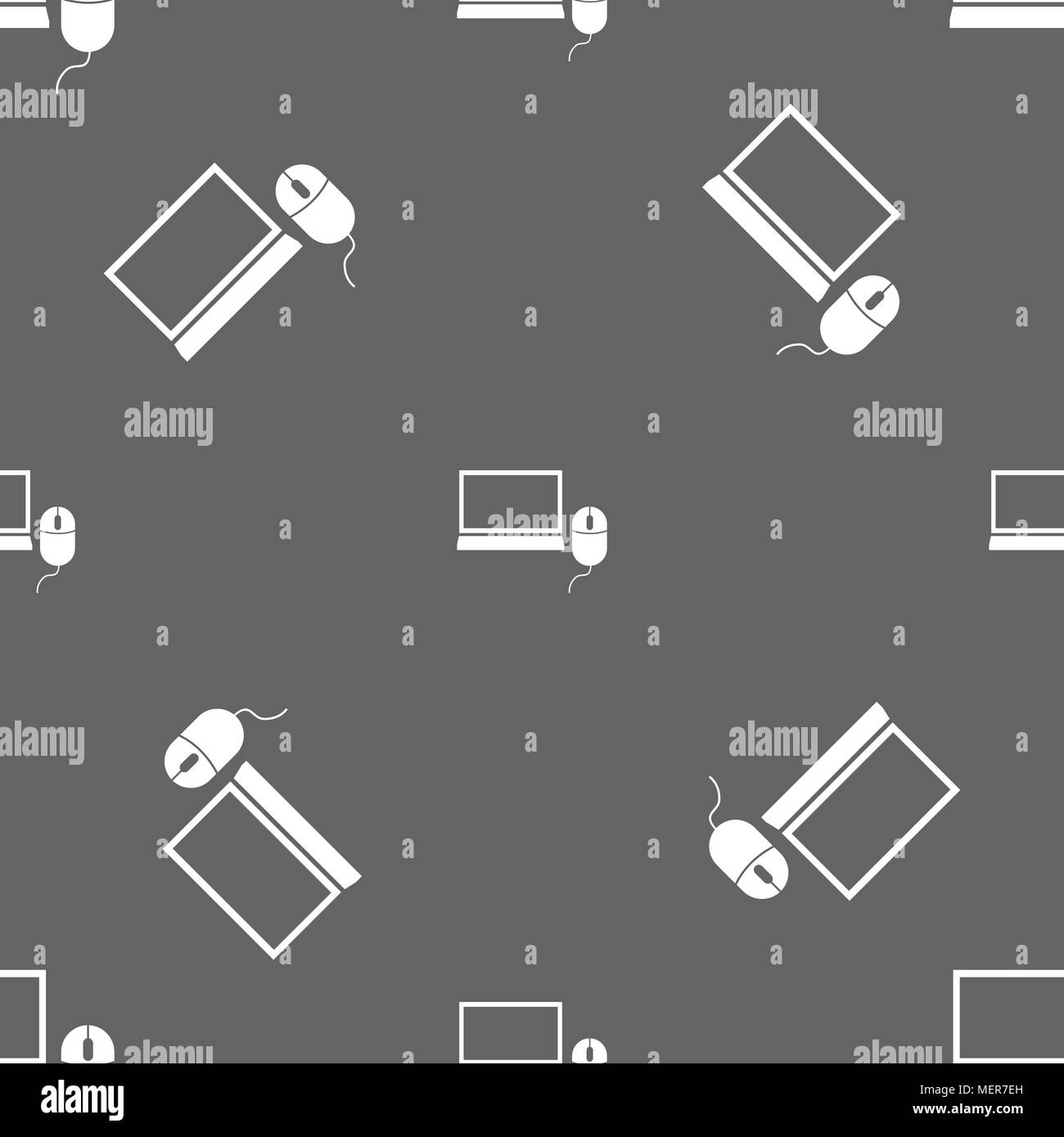 Computer Widescreen Monitor Mouse Sign Ico Seamless Pattern On A Gray Background Vector