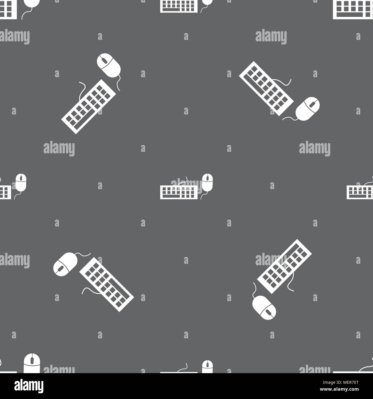 Computer keyboard and mouse Icon. Seamless pattern on a gray background. Vector illustration ...