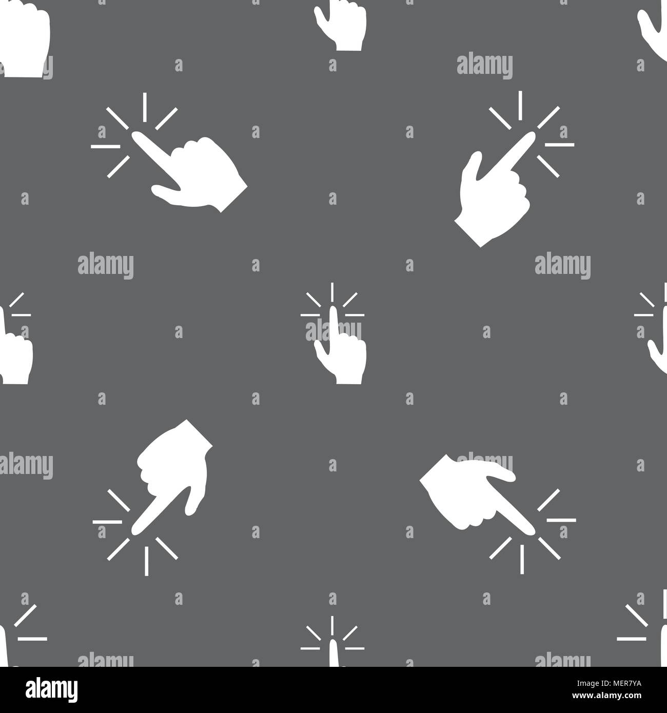 Click here hand icon sign. Seamless pattern on a gray background ...