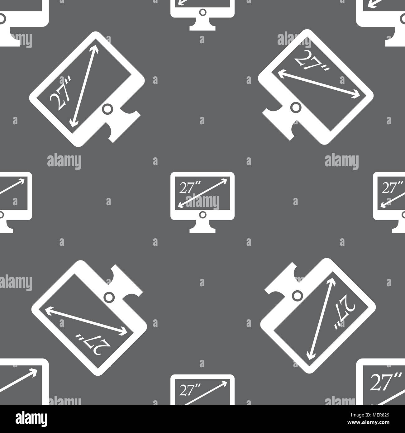 diagonal of the monitor 27 inches icon sign. Seamless pattern on a gray ...