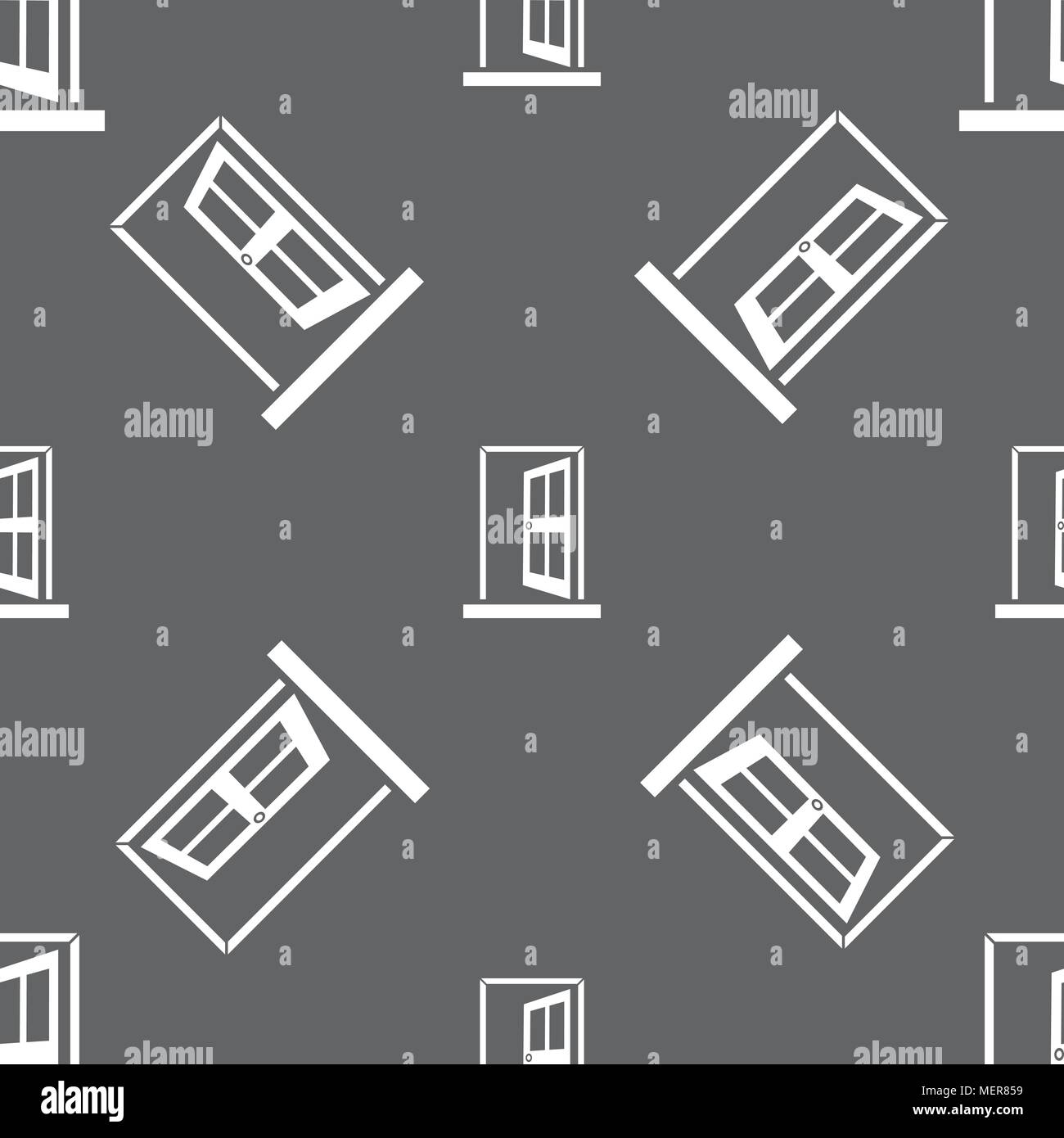 Door, Enter or exit icon sign. Seamless pattern on a gray background ...