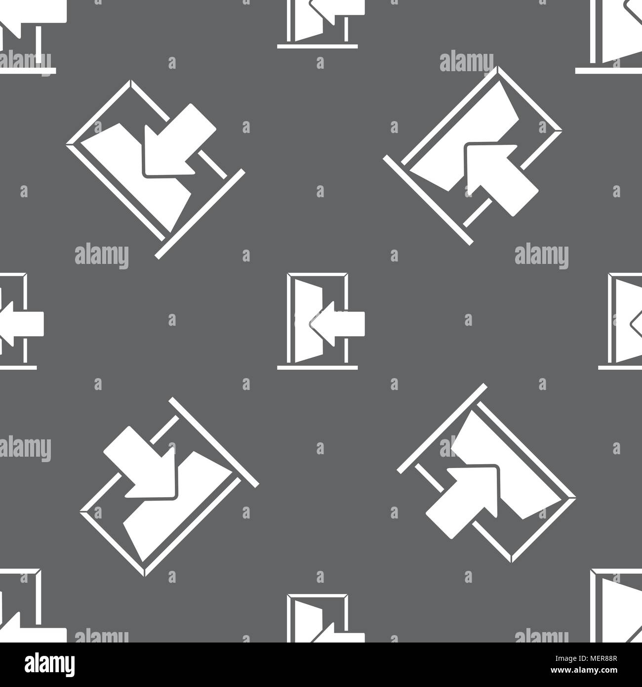 Door, Enter or exit icon sign. Seamless pattern on a gray background ...