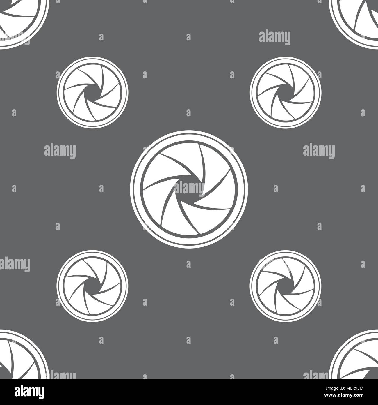diaphragm icon. Aperture sign. Seamless pattern on a gray background ...