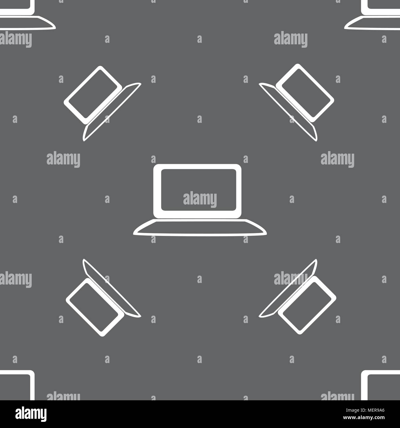 Laptop sign icon. Notebook pc with graph symbol. Monitoring. Seamless ...