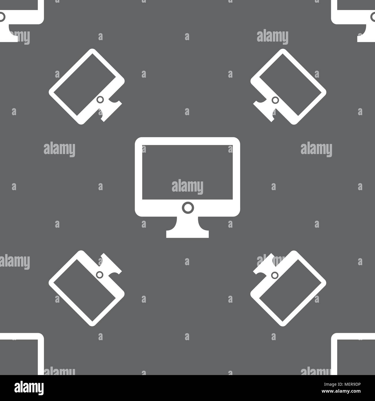 Computer widescreen monitor sign icon. Seamless pattern on a gray ...