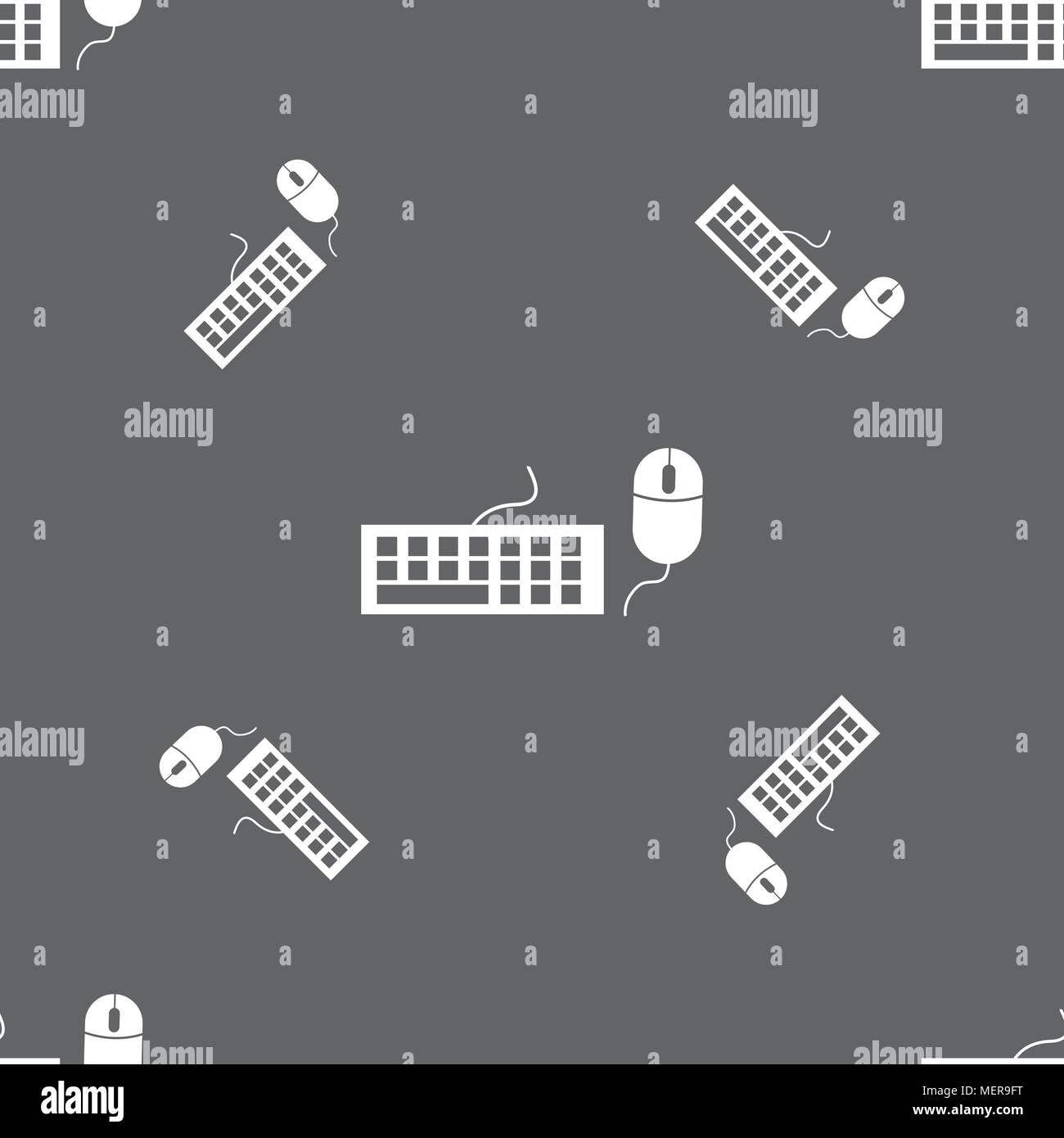 Computer keyboard and mouse Icon. Seamless pattern on a gray background. Vector illustration ...