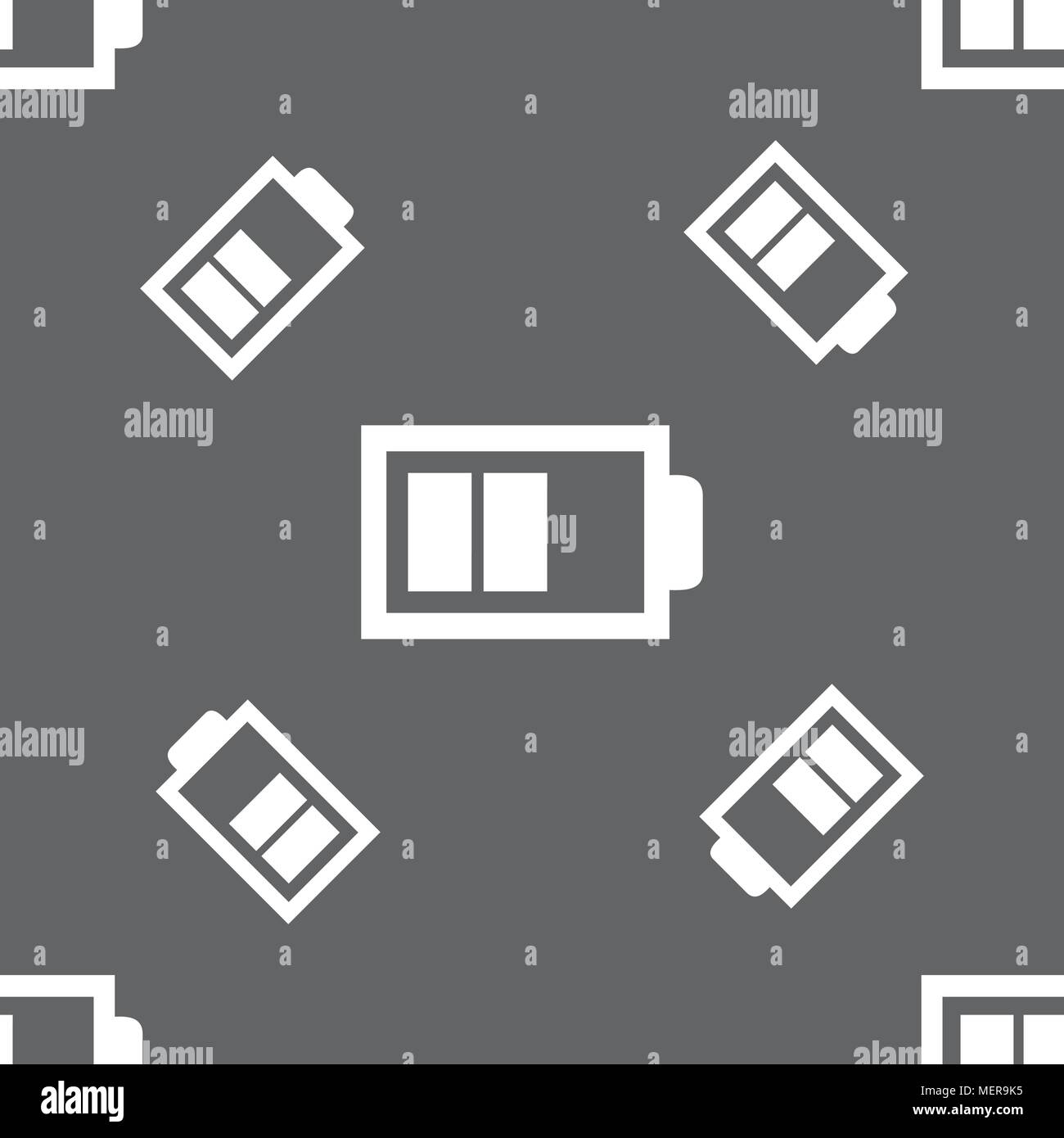 Battery half level sign icon. Low electricity symbol. Seamless pattern ...