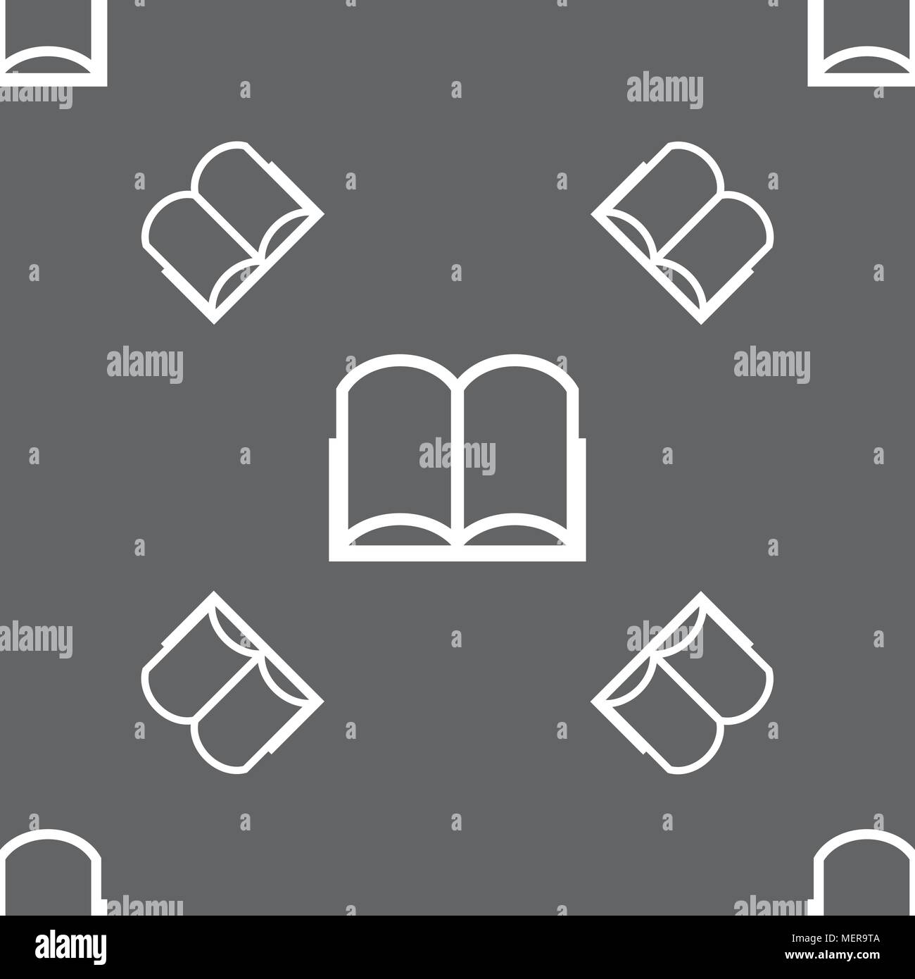 Book sign icon. Open book symbol. Seamless pattern on a gray background ...
