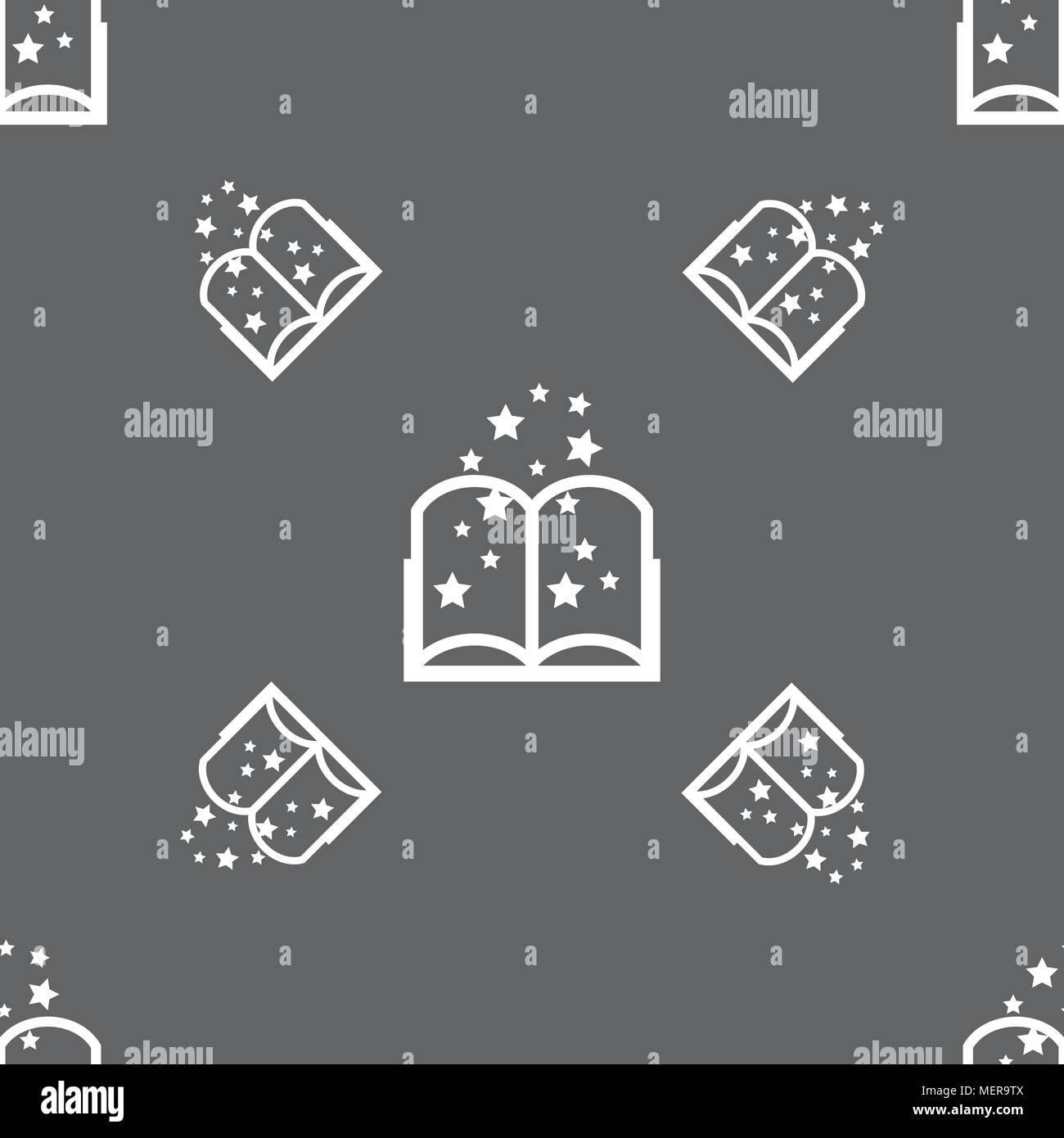 Magic Book sign icon. Open book symbol. Seamless pattern on a gray ...