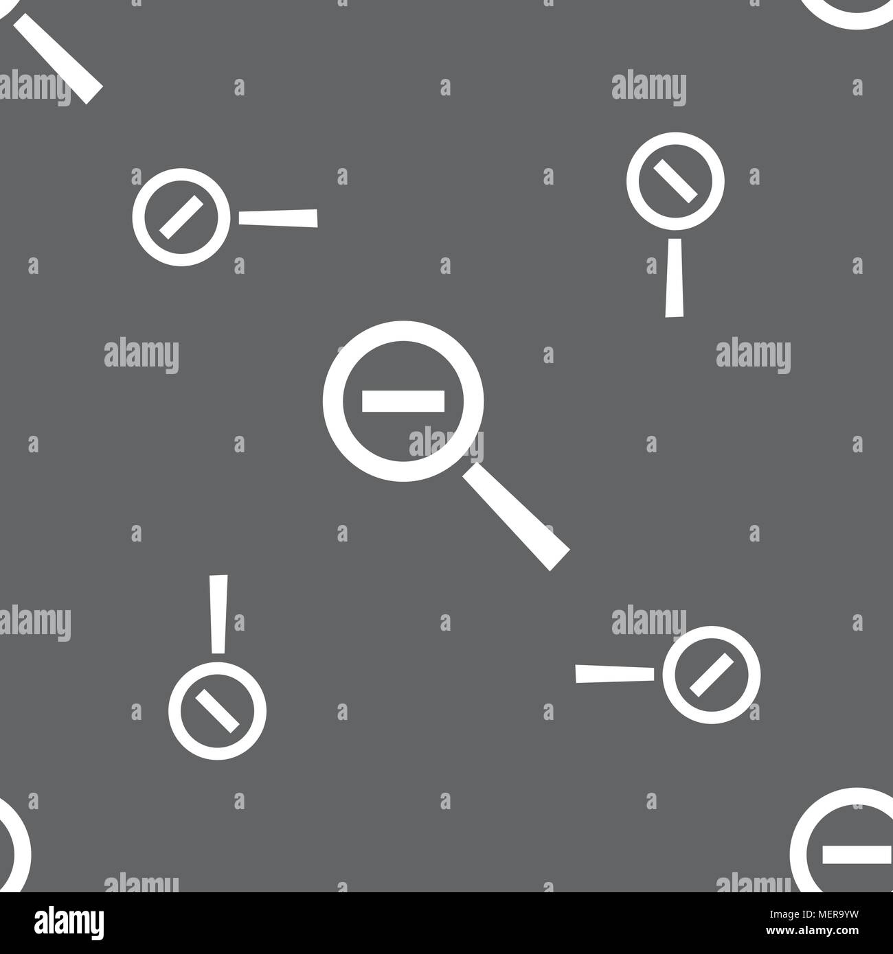 Magnifier glass, Zoom tool icon sign. Seamless pattern on a gray background. Vector illustration ...