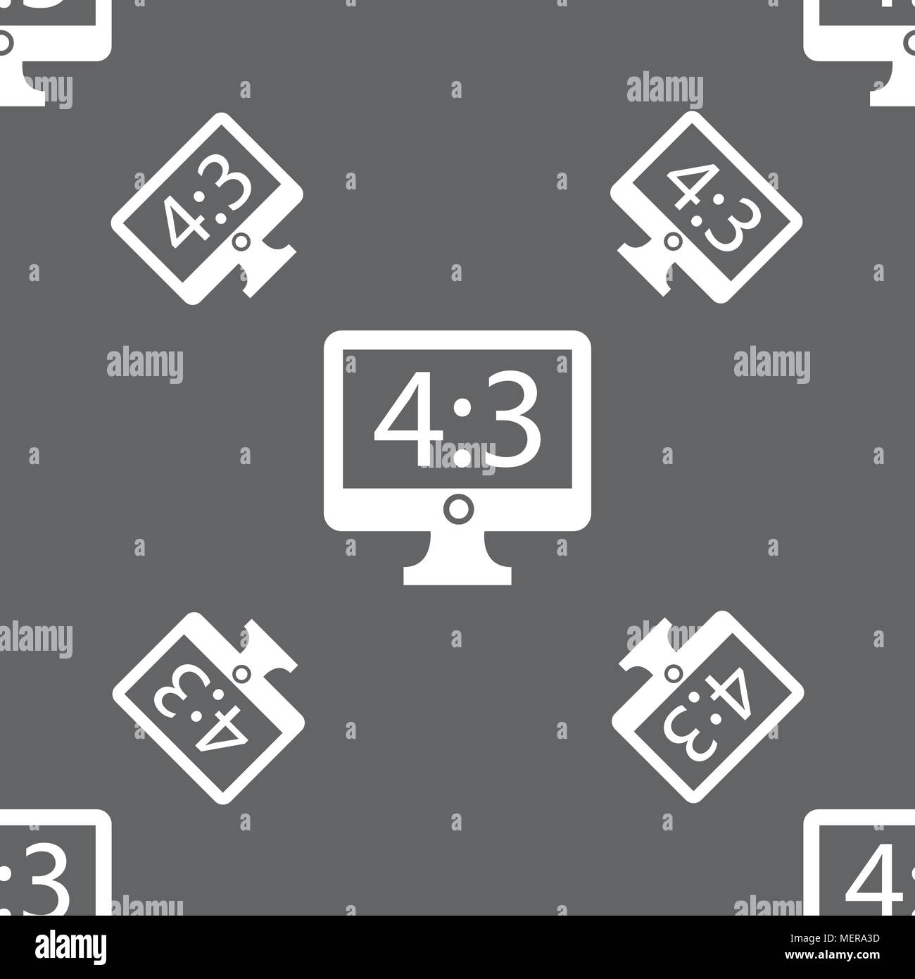 Aspect ratio 4 3 widescreen tv icon sign. Seamless pattern on a gray ...