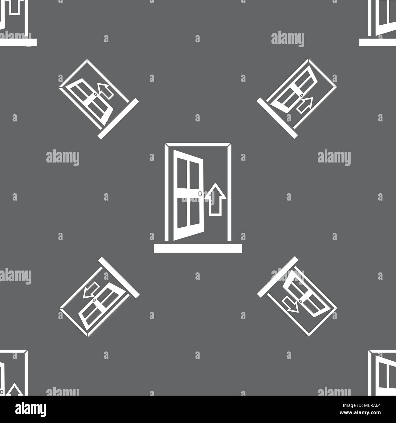 Door, Enter or exit icon sign. Seamless pattern on a gray background ...