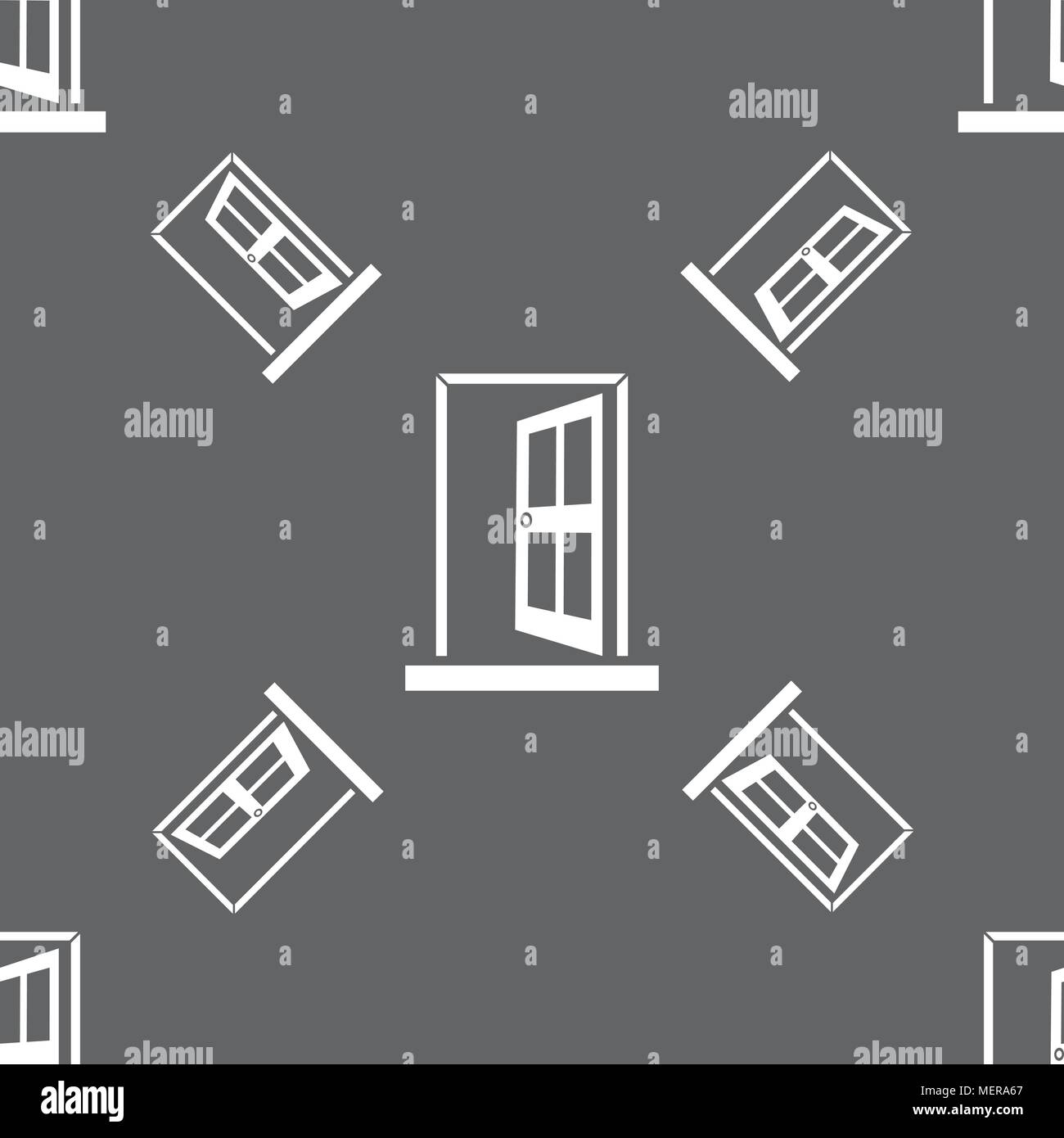 Door, Enter or exit icon sign. Seamless pattern on a gray background ...