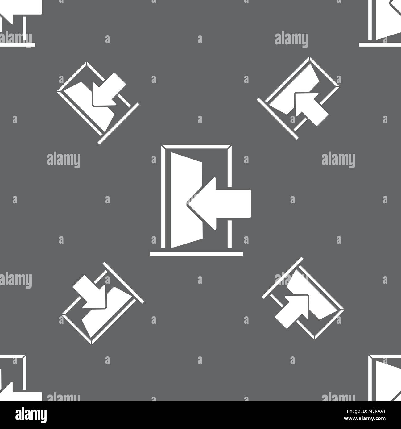 Door, Enter or exit icon sign. Seamless pattern on a gray background ...