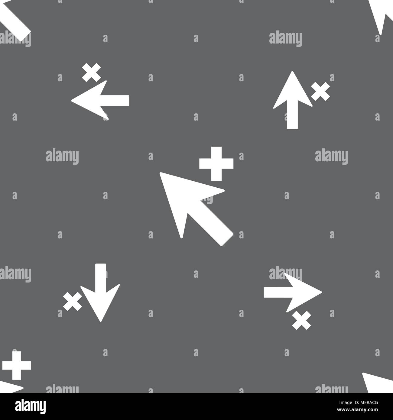 Cursor, arrow plus, add icon sign. Seamless pattern on a gray ...
