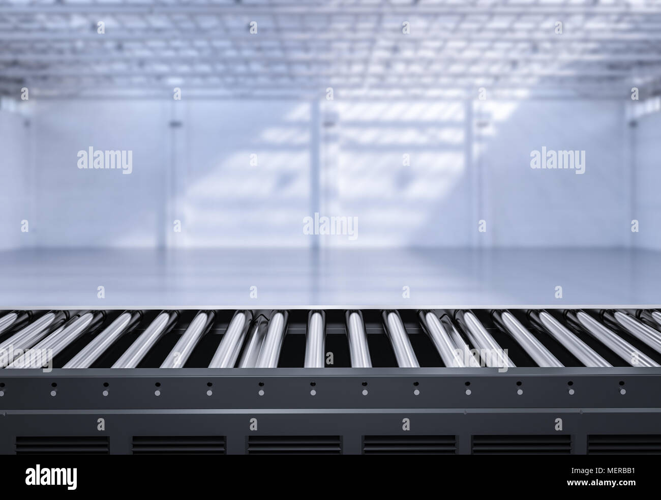 3d rendering empty conveyor line in factory Stock Photo - Alamy