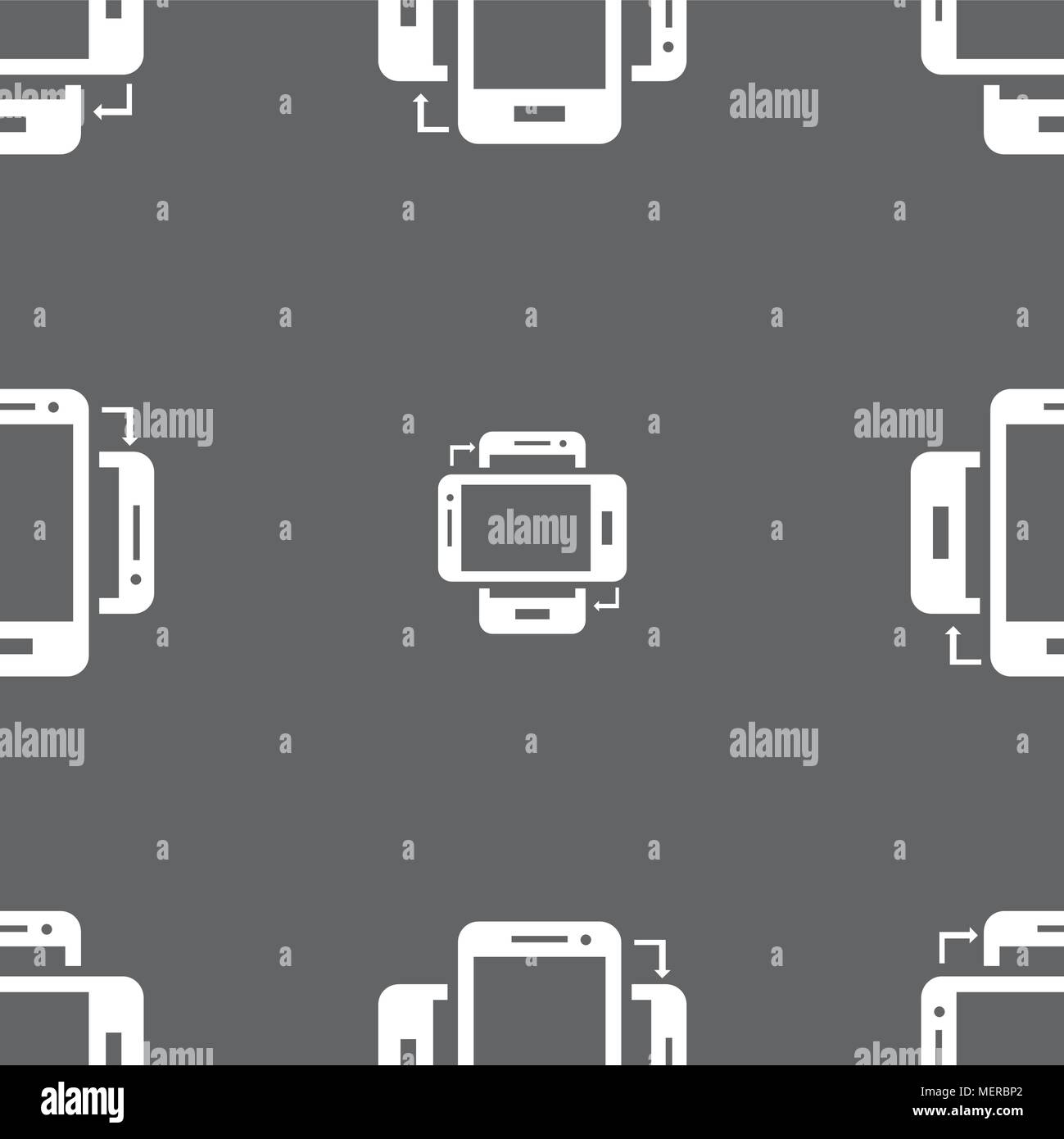 Synchronization sign icon. smartphones sync symbol. Data exchange. Seamless pattern on a gray ...
