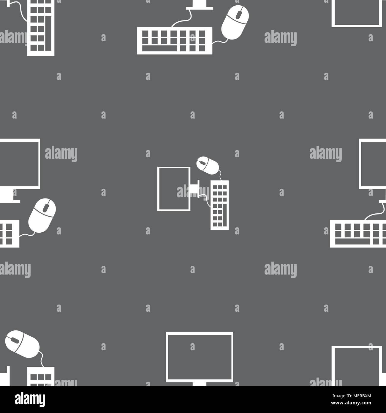 Computer Widescreen Monitor Keyboard Mouse Sign Icon Seamless Pattern On A Gray Background