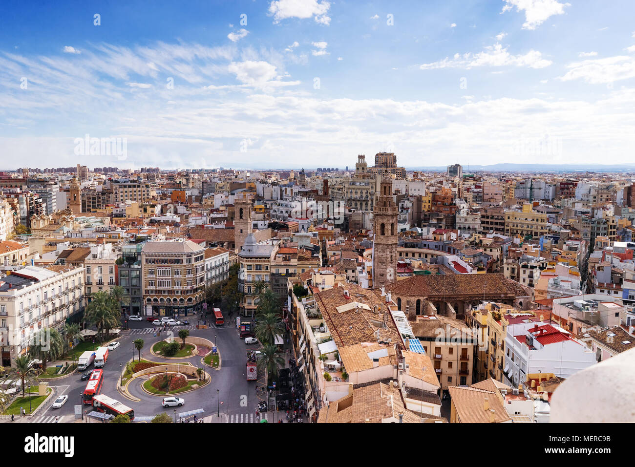 Valencia, Spain, Europe - panoramic aerial view of the city and the sky ...