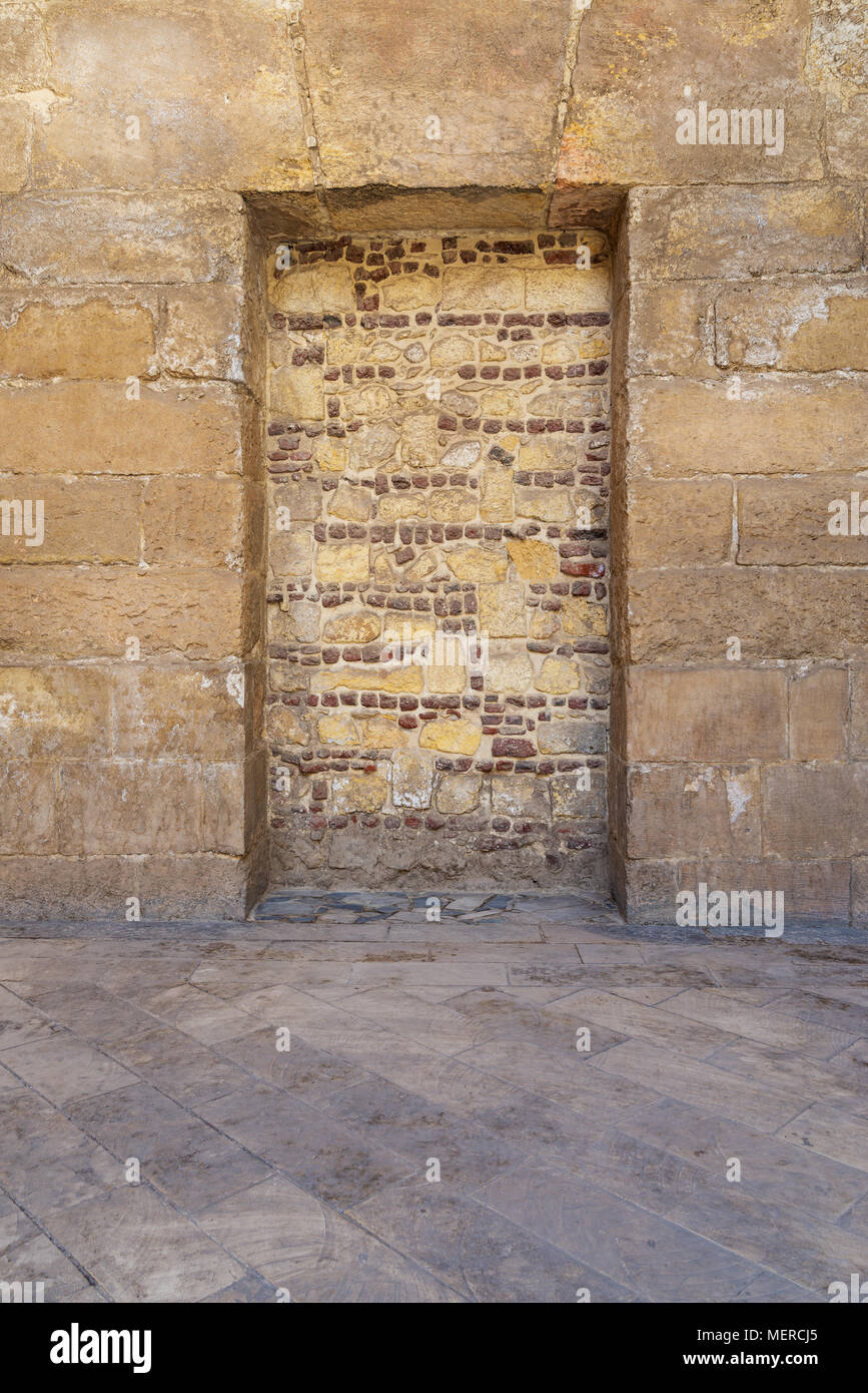 Recessed frame in an old stone bricks wall, Medieval Cairo, Egypt Stock ...
