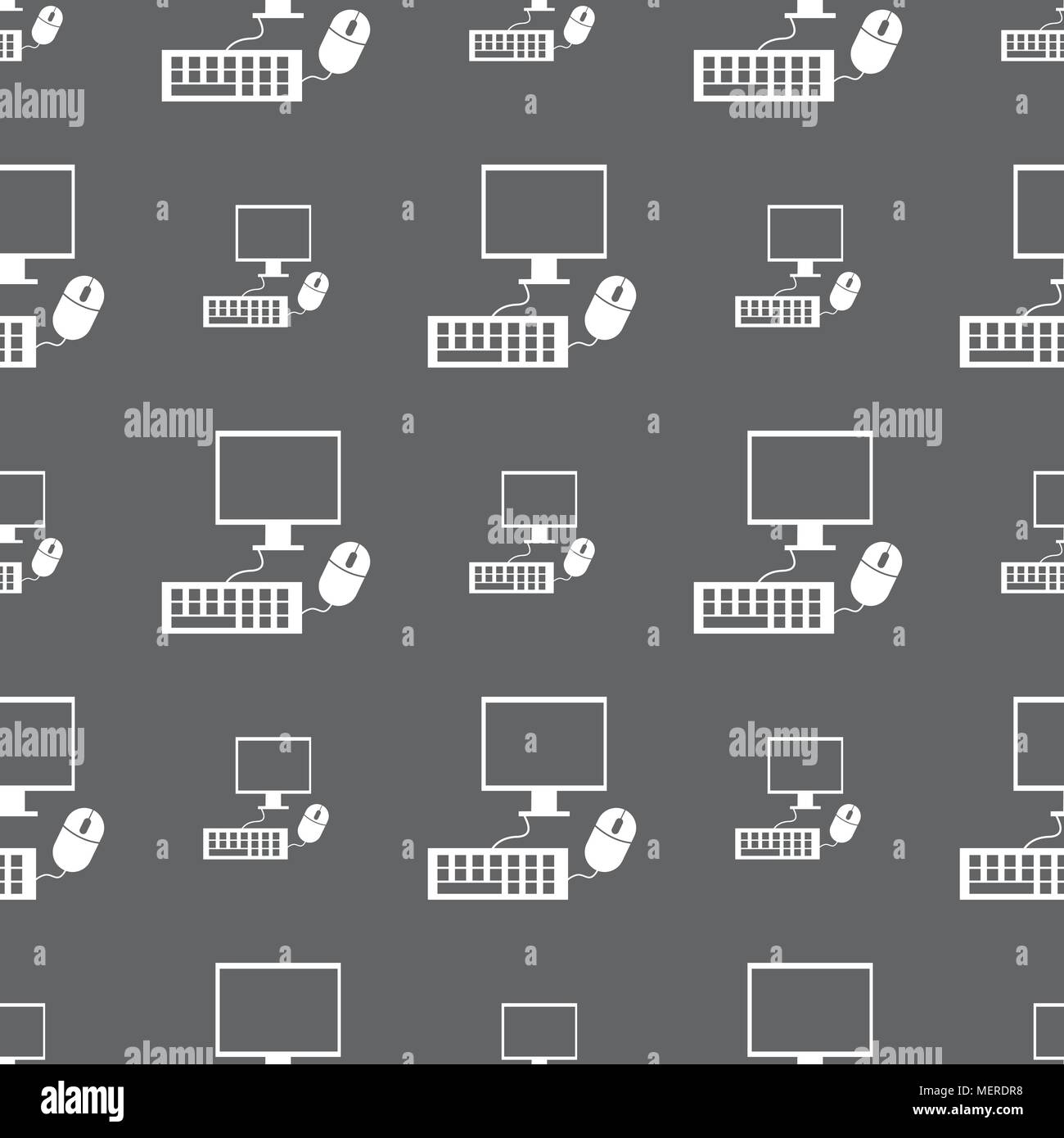 Computer Widescreen Monitor Keyboard Mouse Sign Icon Seamless Pattern On A Gray Background
