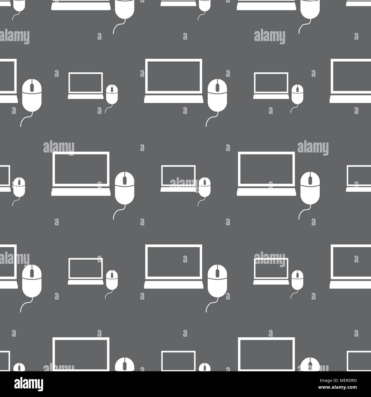 Computer Widescreen Monitor Mouse Sign Ico Seamless Pattern On A Gray Background Vector