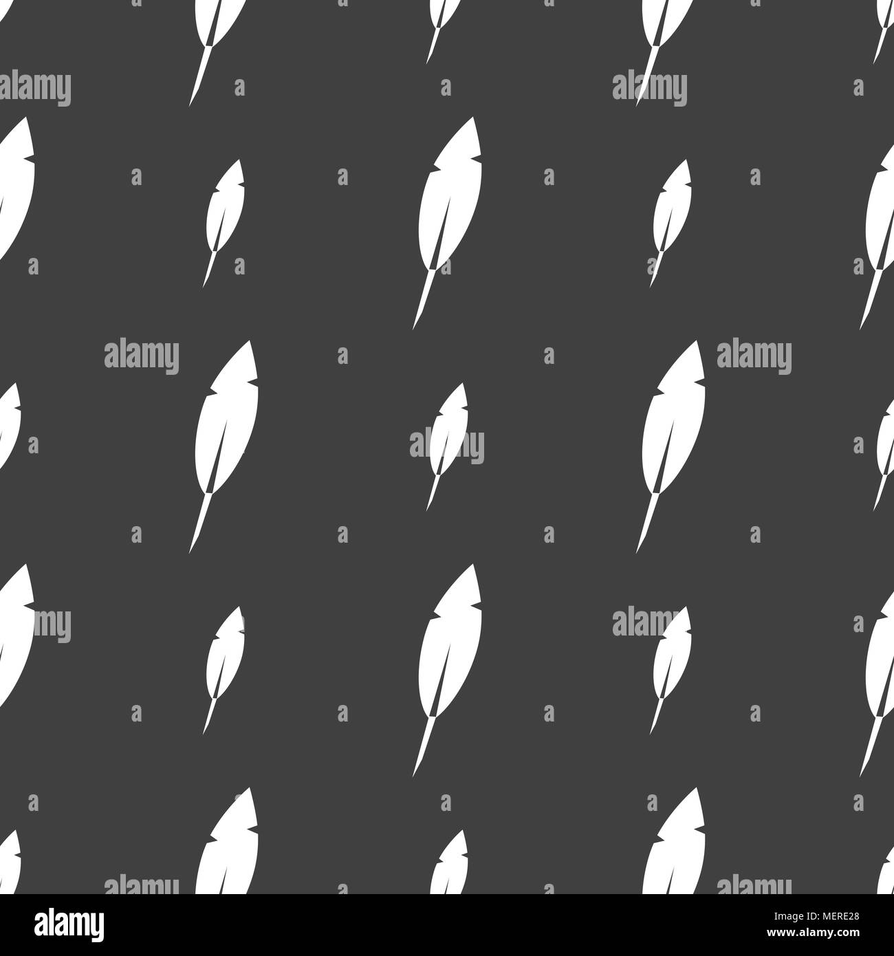 Feather sign icon. Retro pen symbo. Seamless pattern on a gray ...
