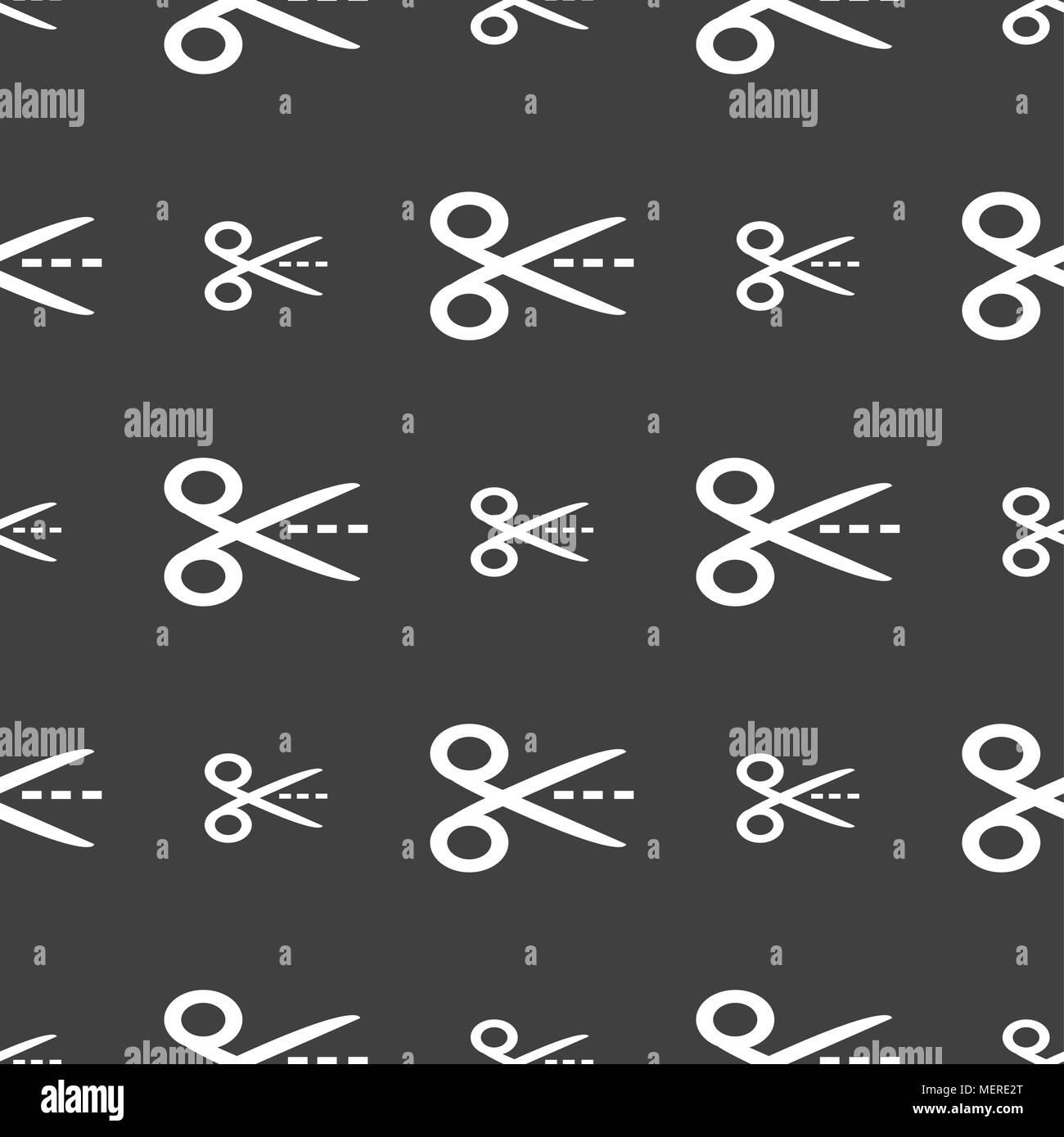 Scissors with cut dash dotted line sign icon. Tailor symbol. Seamless ...